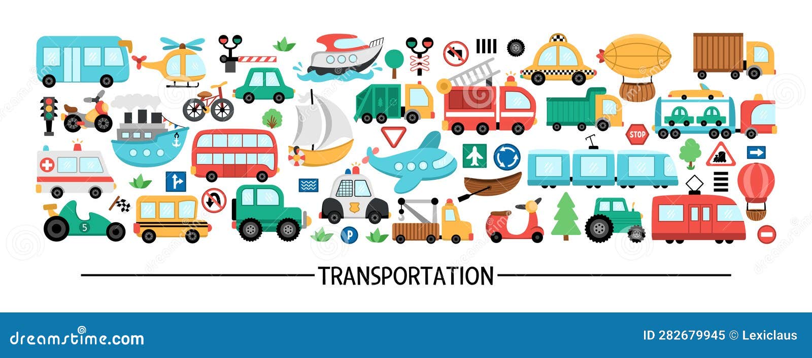 Vector Transportation Horizontal Set with Different Kinds of Transport ...
