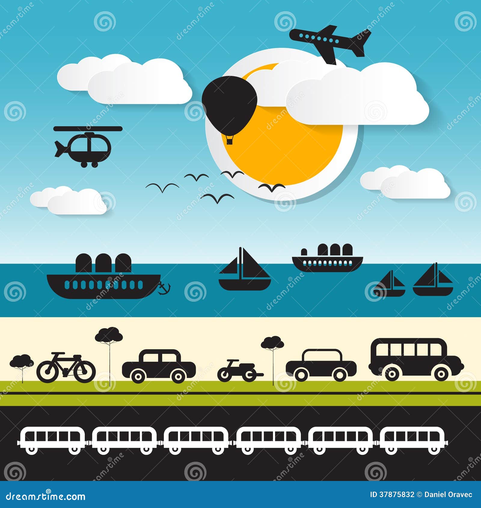 Vector Transportation Icons on Landscape Background Stock Vector ...