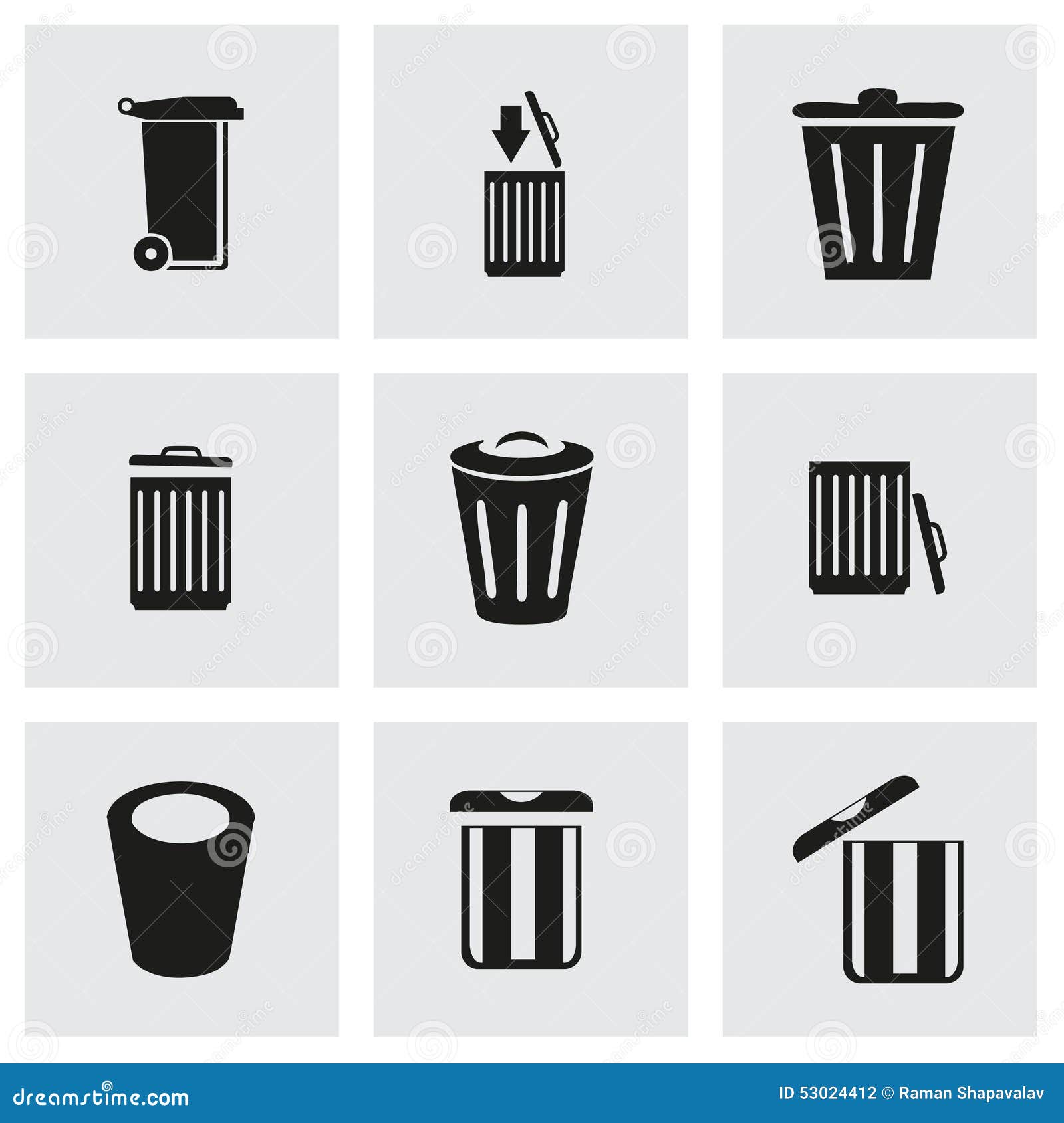 Vector trash icon set stock vector. Illustration of bucket - 53024412