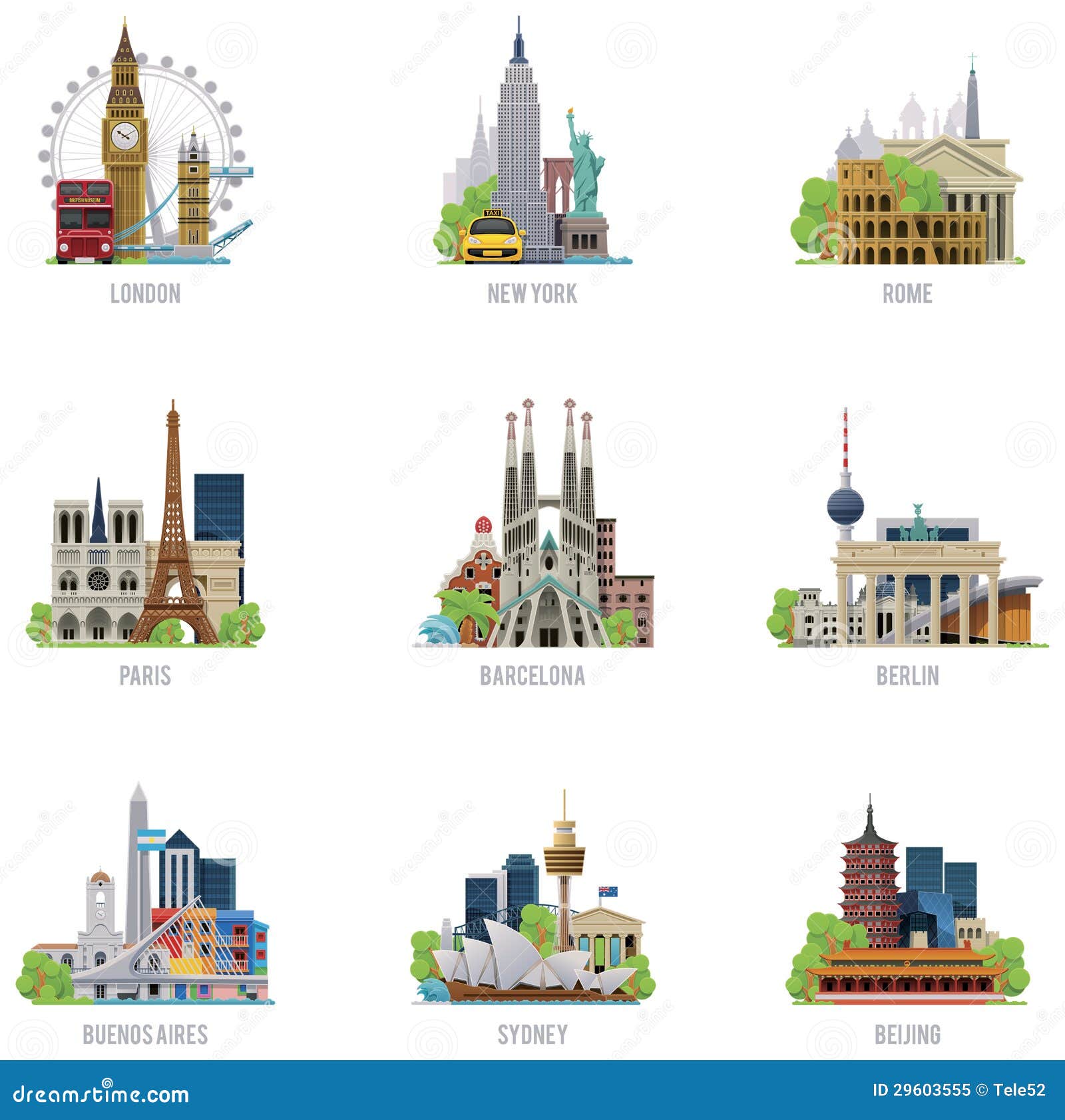 Vector Travel Destinations Icon Set Stock Vector - Illustration of asia ...