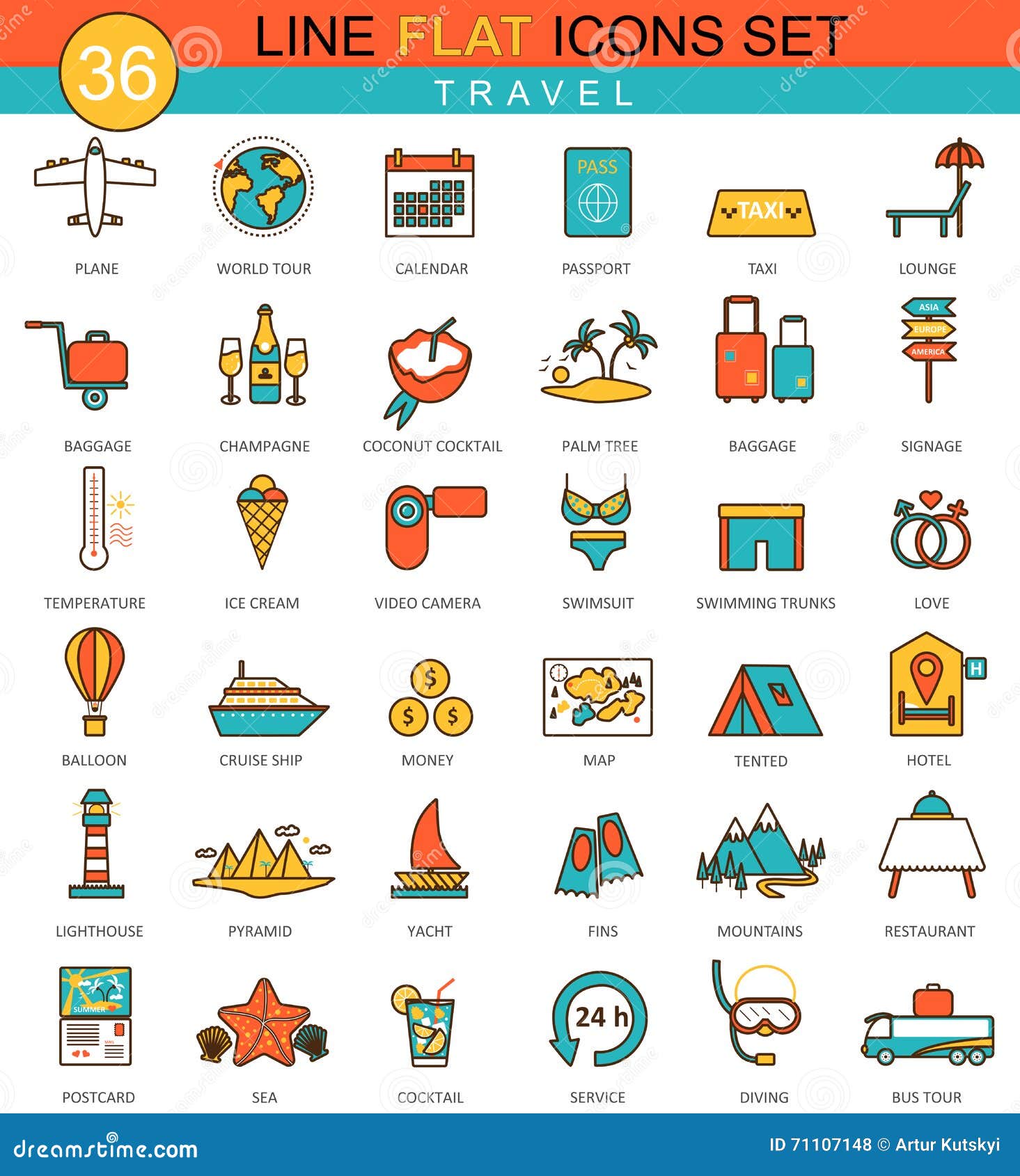 Vector Travel Flat Line Icon Set. Modern Elegant Style Design for Web ...