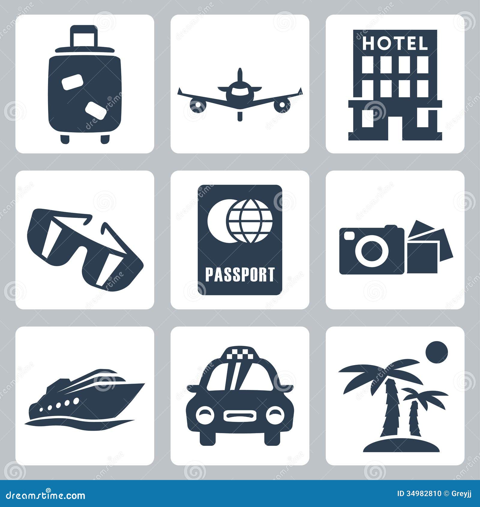 Vector travel icons set stock vector. Illustration of island - 34982810
