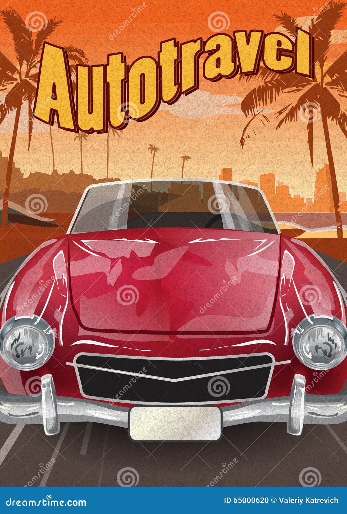 Vector Travel Retro Car on the Tropical Landscape Stock Vector ...
