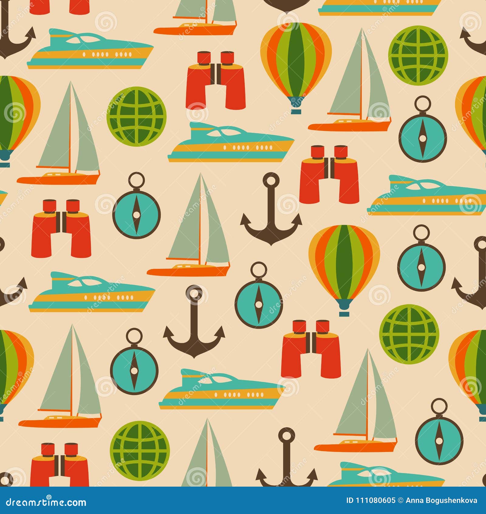 Vector Travel Seamless Pattern with Graphic Flat Elements Stock Vector ...