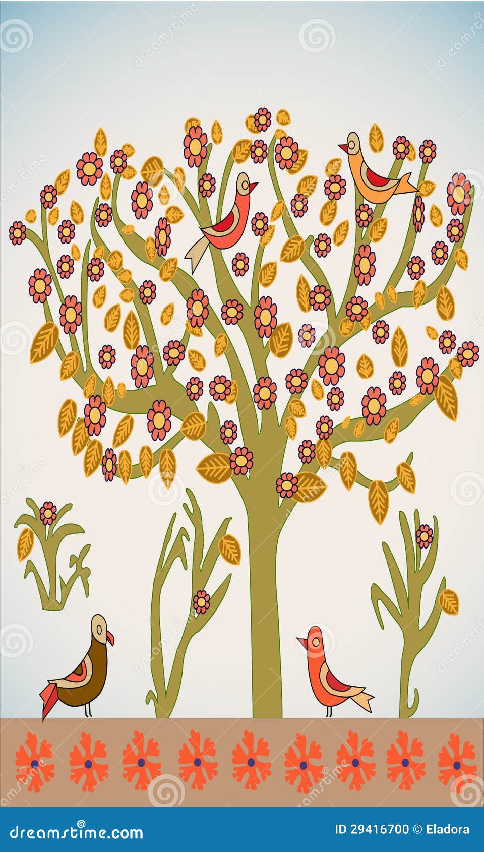 Vector tree with birds stock vector. Illustration of brown - 29416700