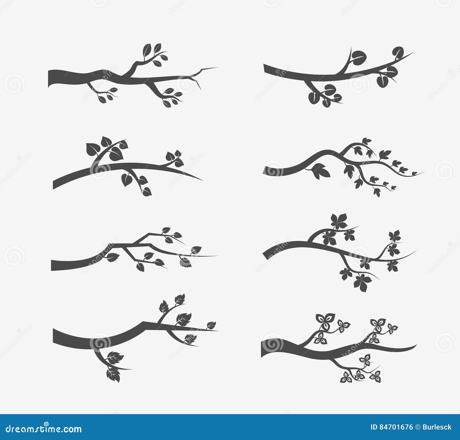 Vector Tree Branches Silhouette with Leaves Stock Vector - Illustration ...