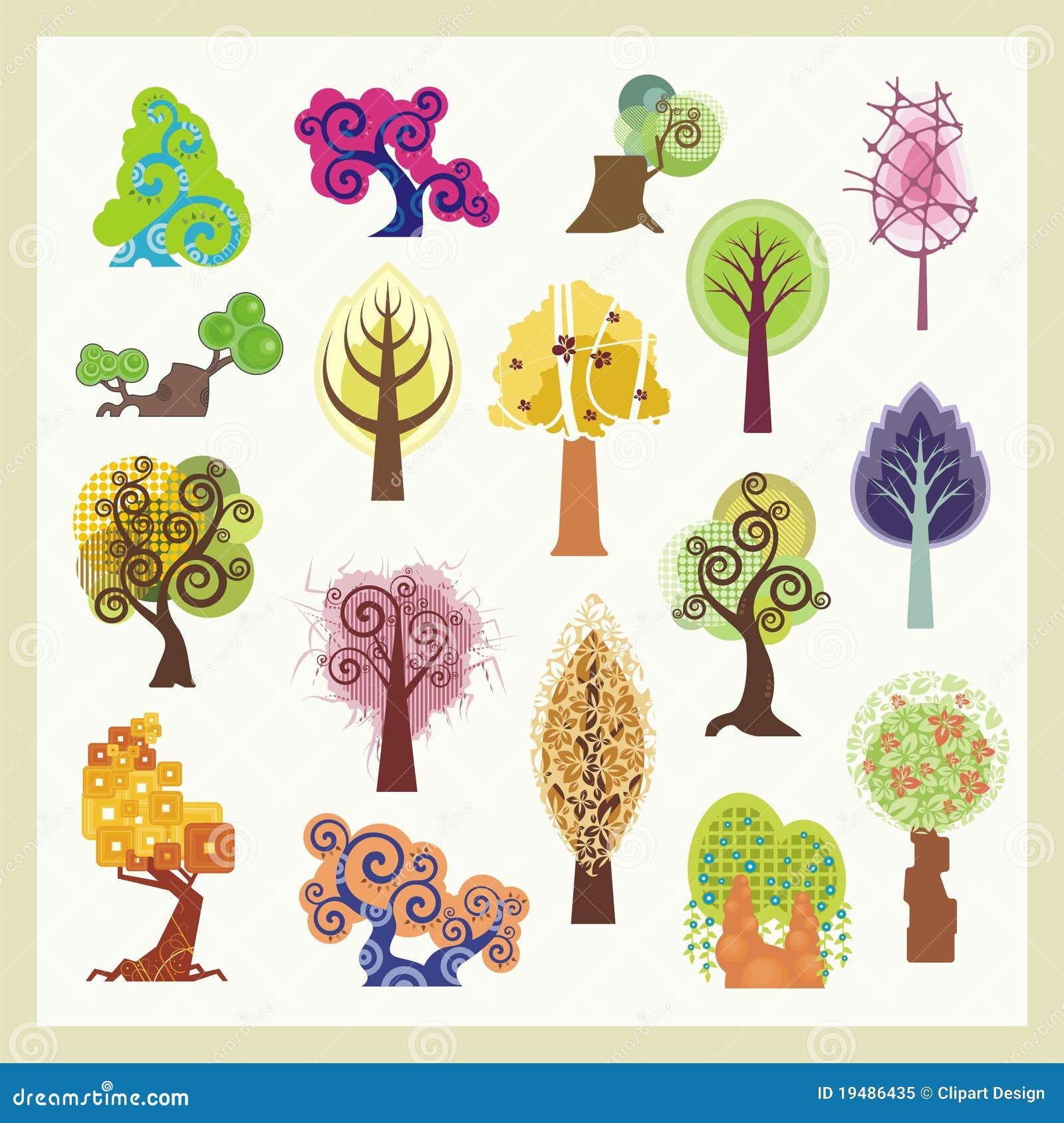 Vector Tree Illustrations Set Stock Vector - Illustration of floral ...