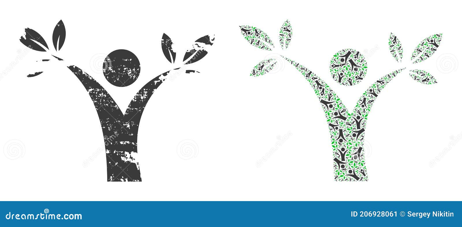 Tree Man Icon Recursion Mosaic and Grunge Textured Icon Stock ...