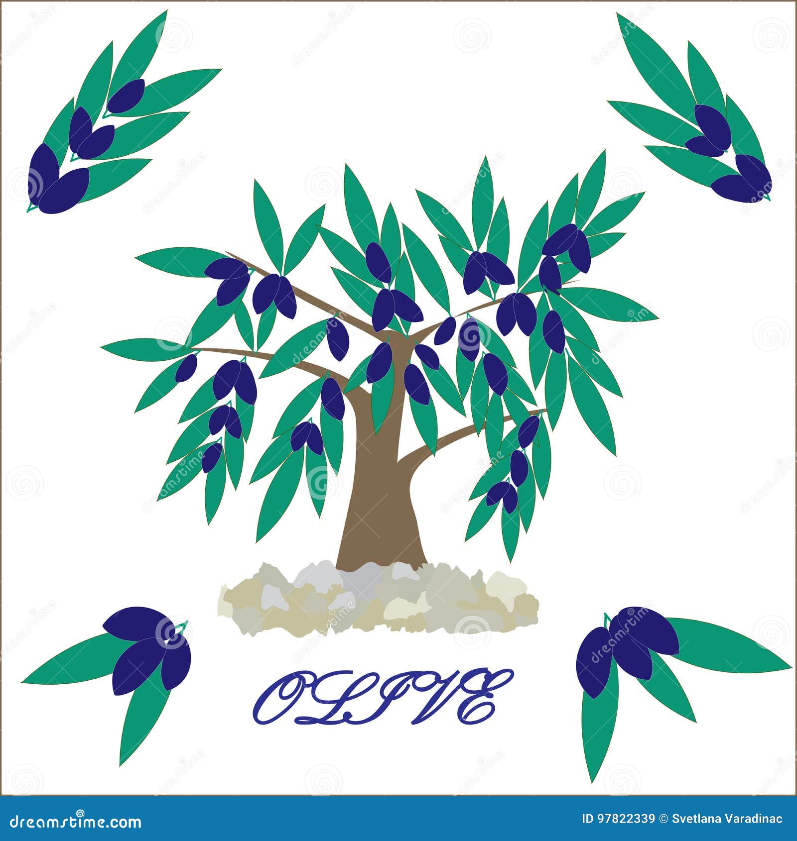 Vector Tree Olive. Olive Branch Clip Art Stock Vector - Illustration of ...