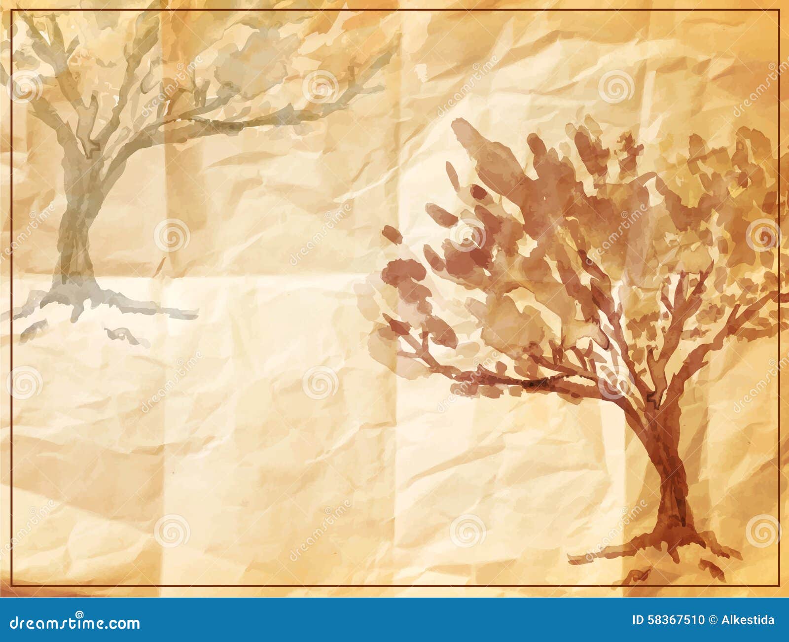 Vector Tree Painted on Old Crumpled Paper Stock Vector - Illustration ...