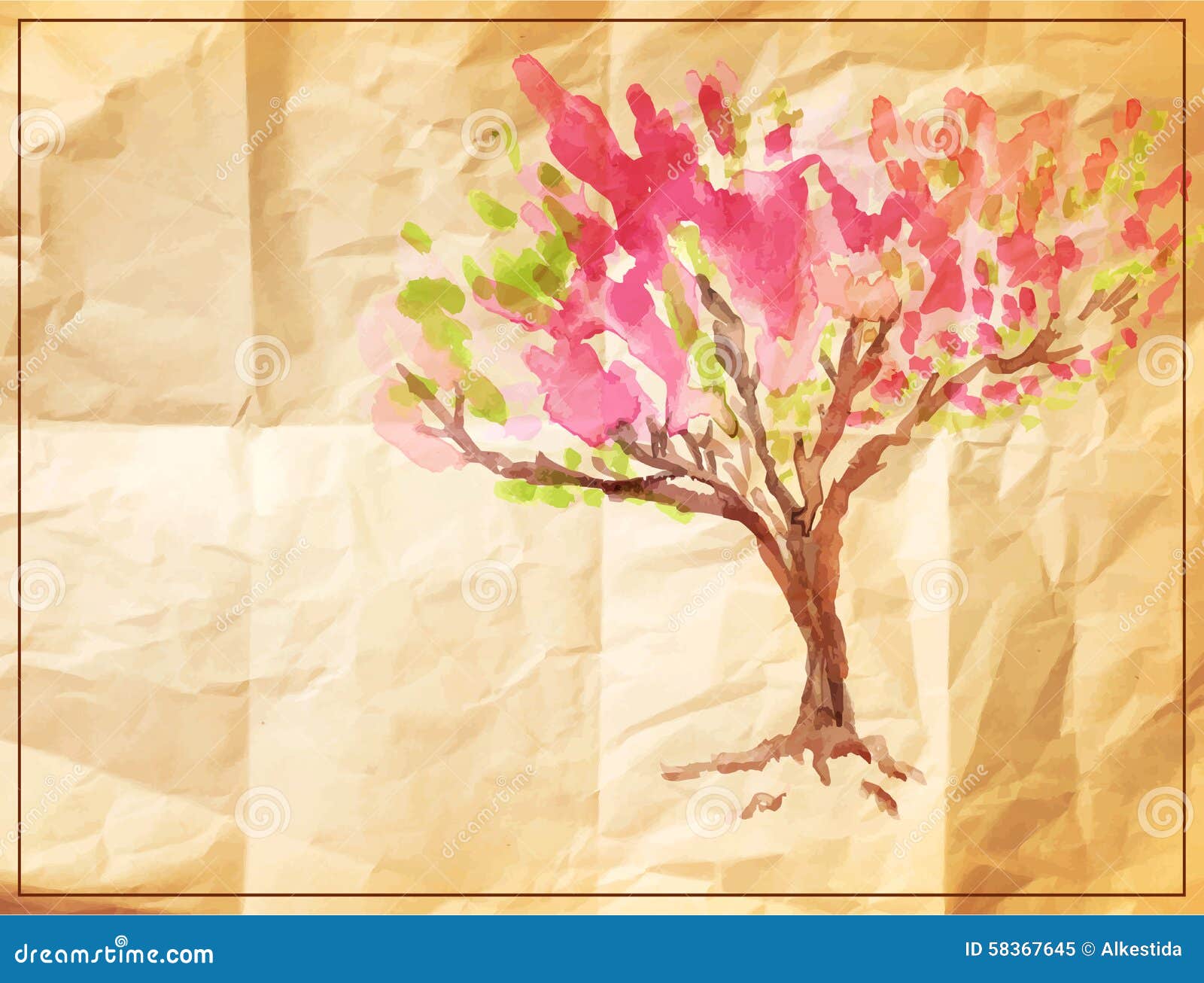 Vector Tree Painted on Old Crumpled Paper Stock Vector - Illustration ...