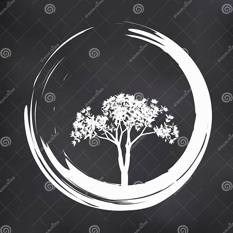 Vector Tree and Zen Circle Illustration on Natural Background Stock ...