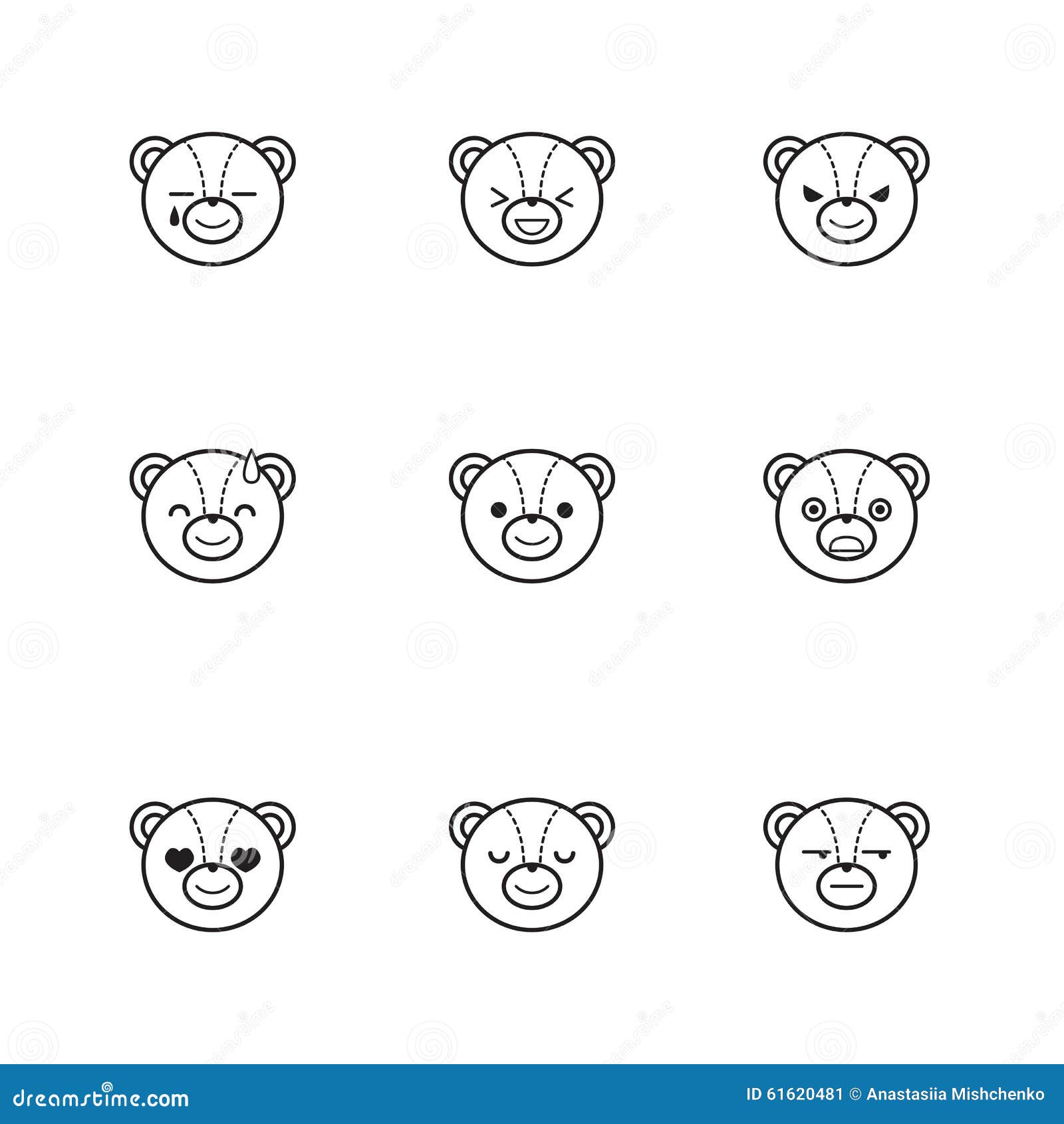 Vector Trendy Line Style Set of Funny Cartoon Bear Stock Vector ...
