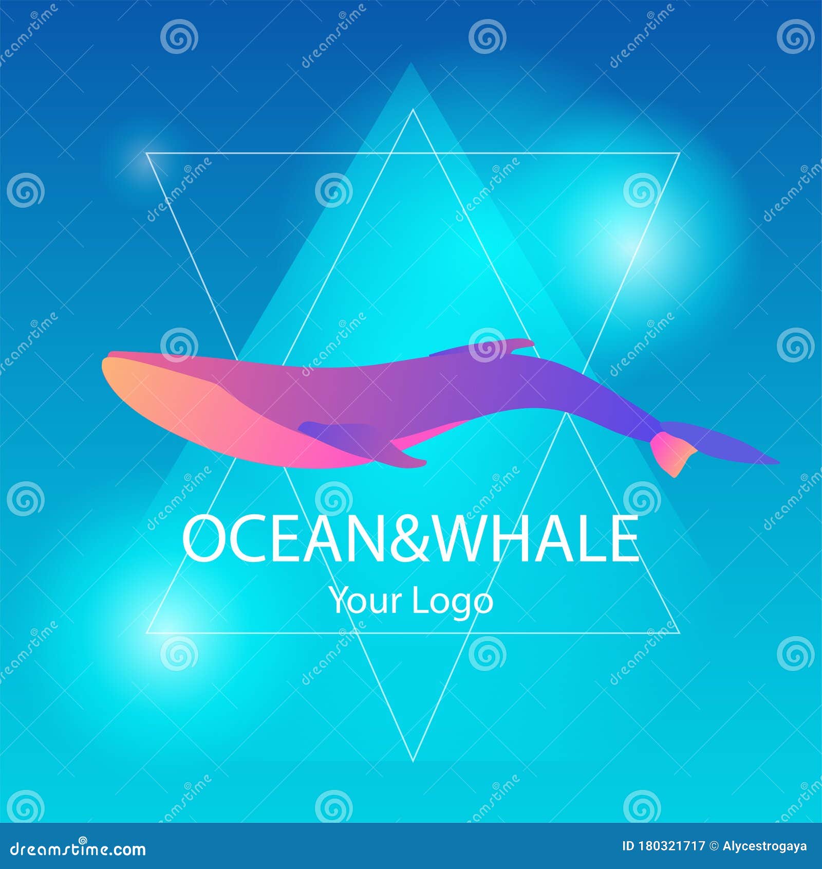 Vector Trendy Marine Logo in Triangular Frame of a Whale in Deep Water ...