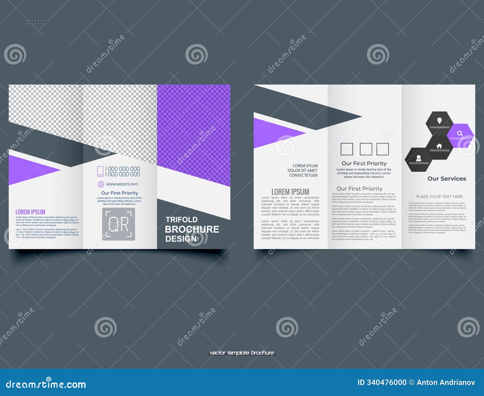 Vector Tri-fold Brochure Template with Photo Space and Triangular ...