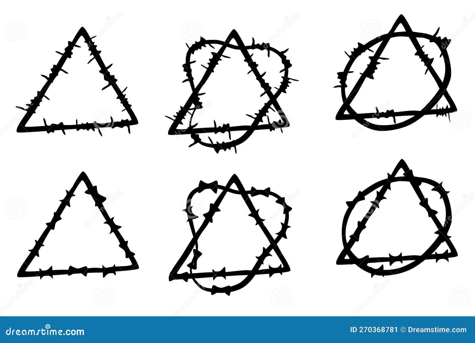 Vector Triangle and Abstract Shape Frame Barbed Wired, Set 6 Hand Draw ...
