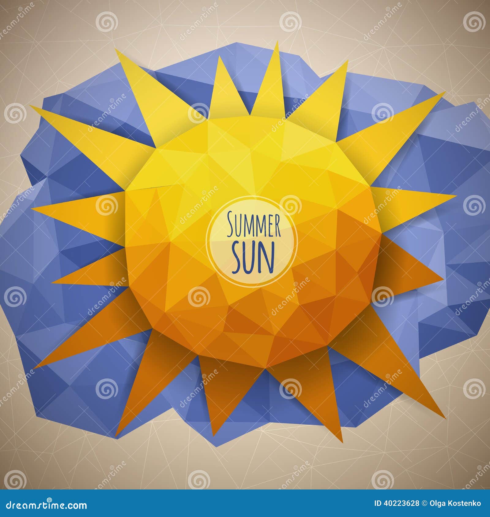 Vector Triangle Background with Clouds and Sun Stock Vector ...