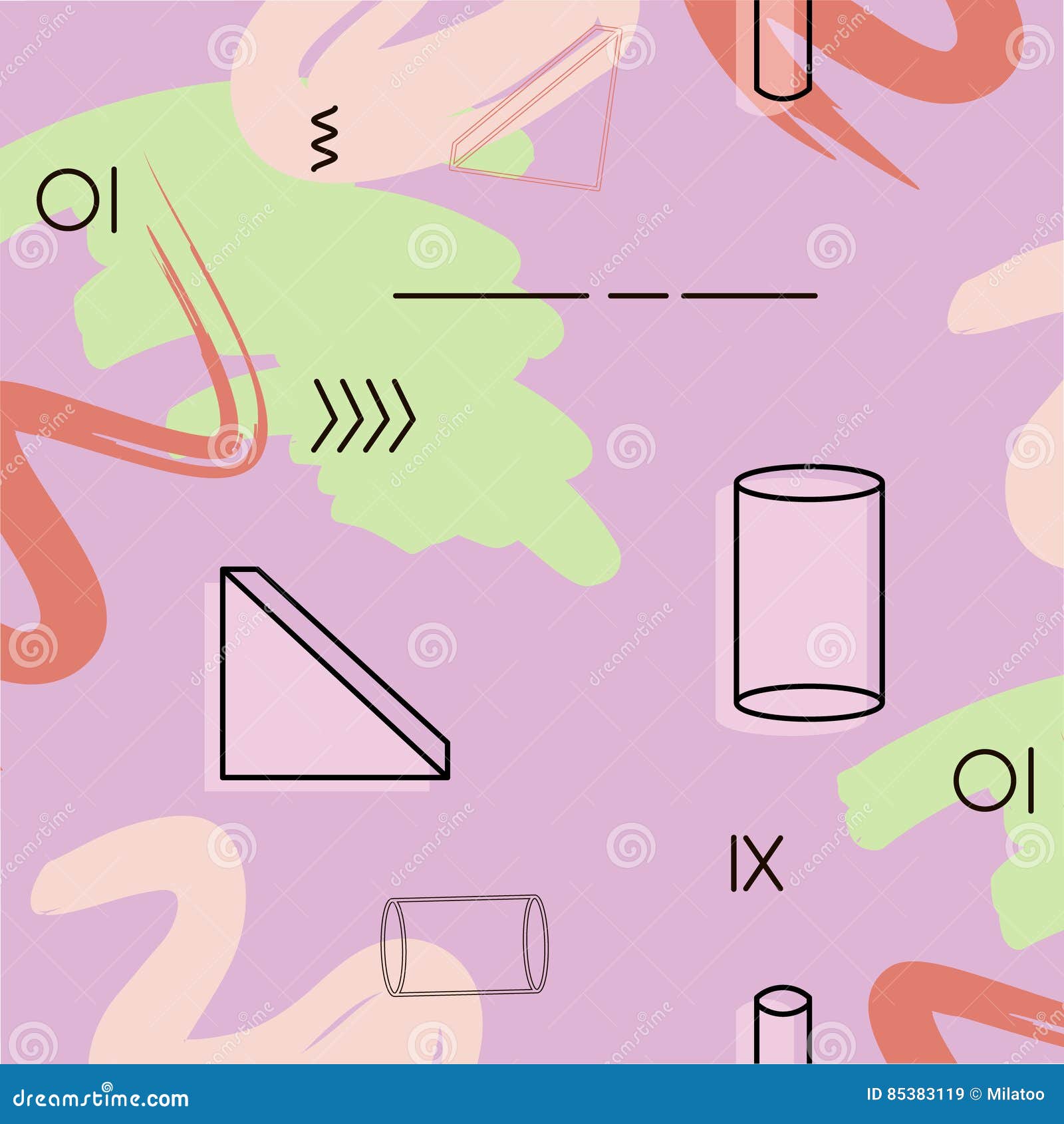 Vector Triangle and Cylinder Pattern in Violet Color. Geometric Green ...