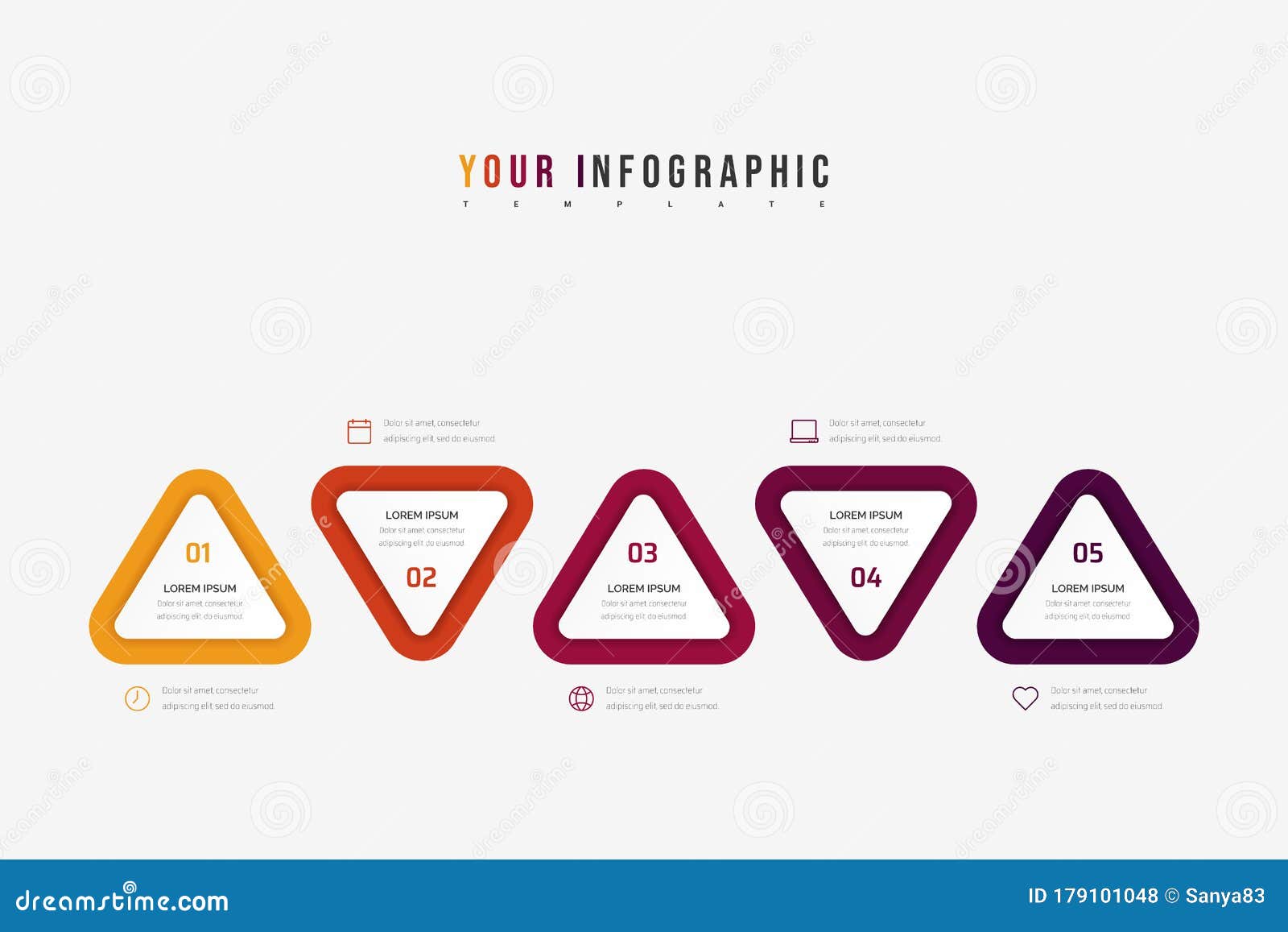 Vector Triangle Element Infographic. Business Concept with 5 Options ...