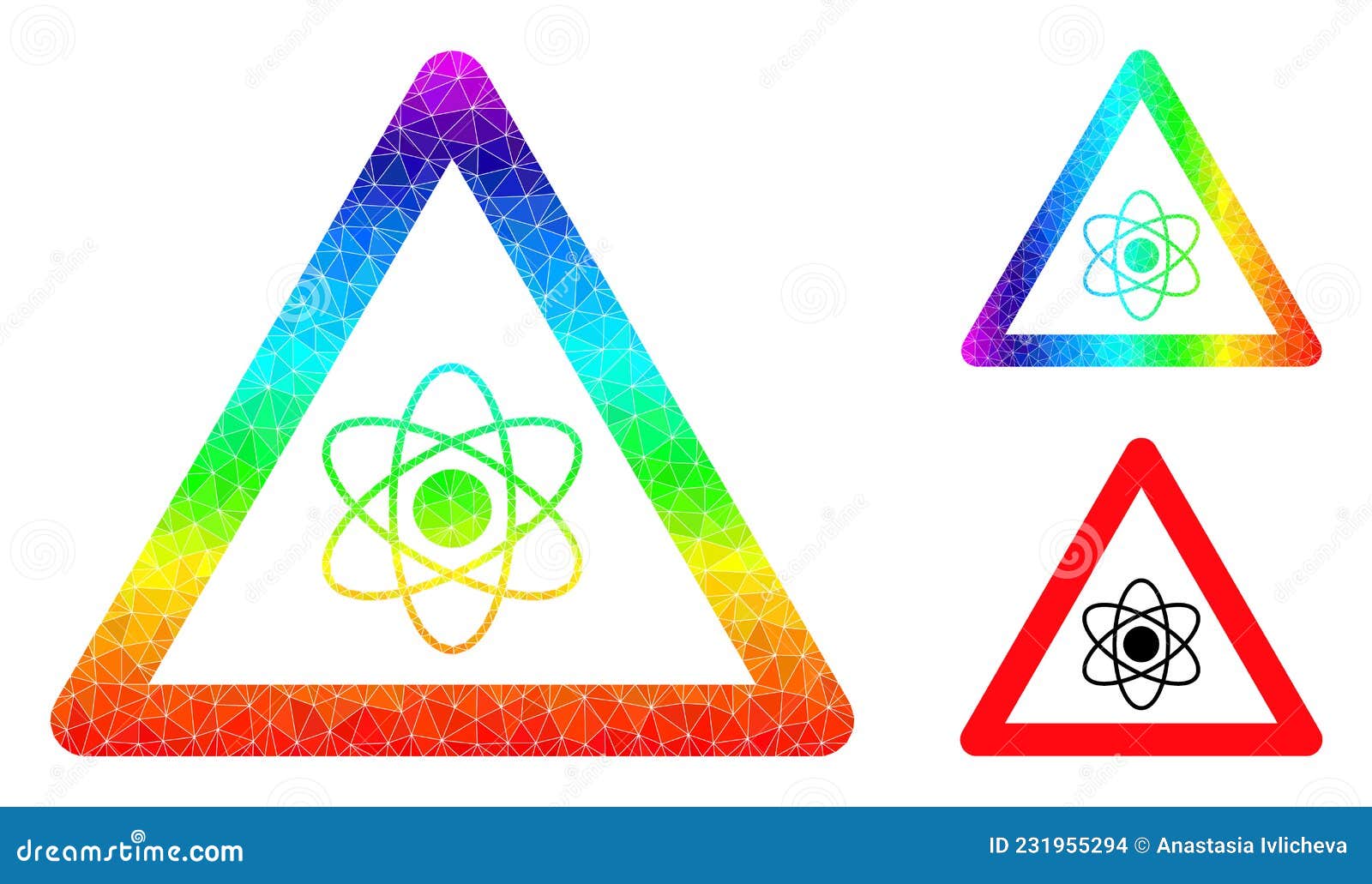 Vector Triangle Filled Atom Warning Icon with Spectrum Gradient Stock ...