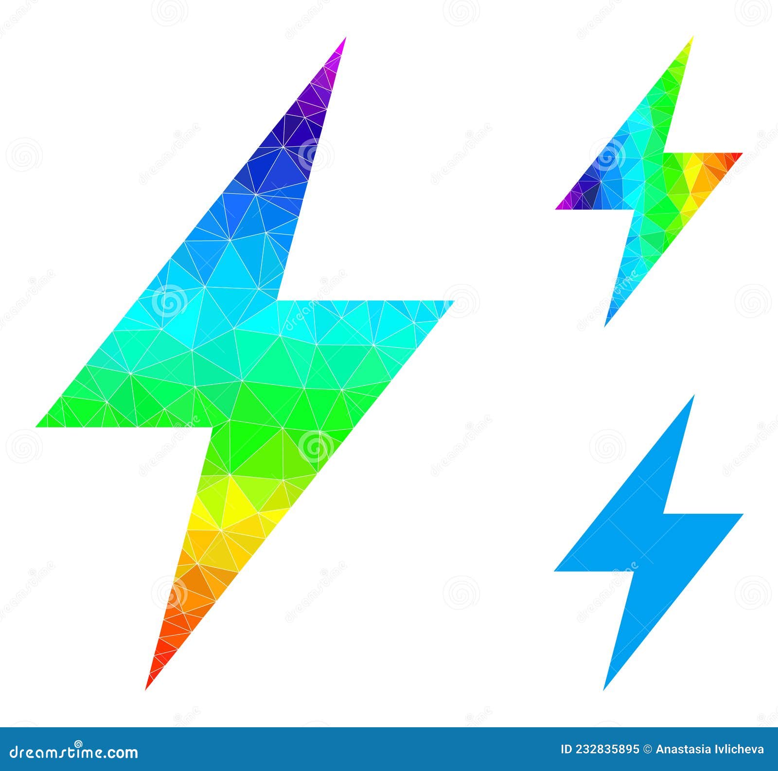 Vector Triangle Filled Electric Strike Icon with Spectral Colored ...
