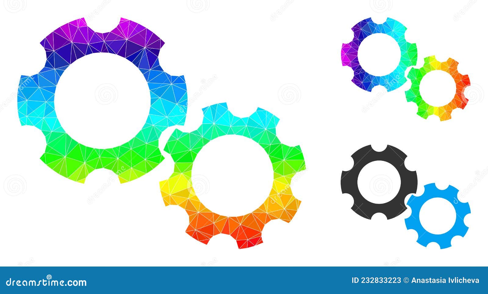 Vector Triangle Filled Gears Icon with Rainbow Gradient Stock Vector ...