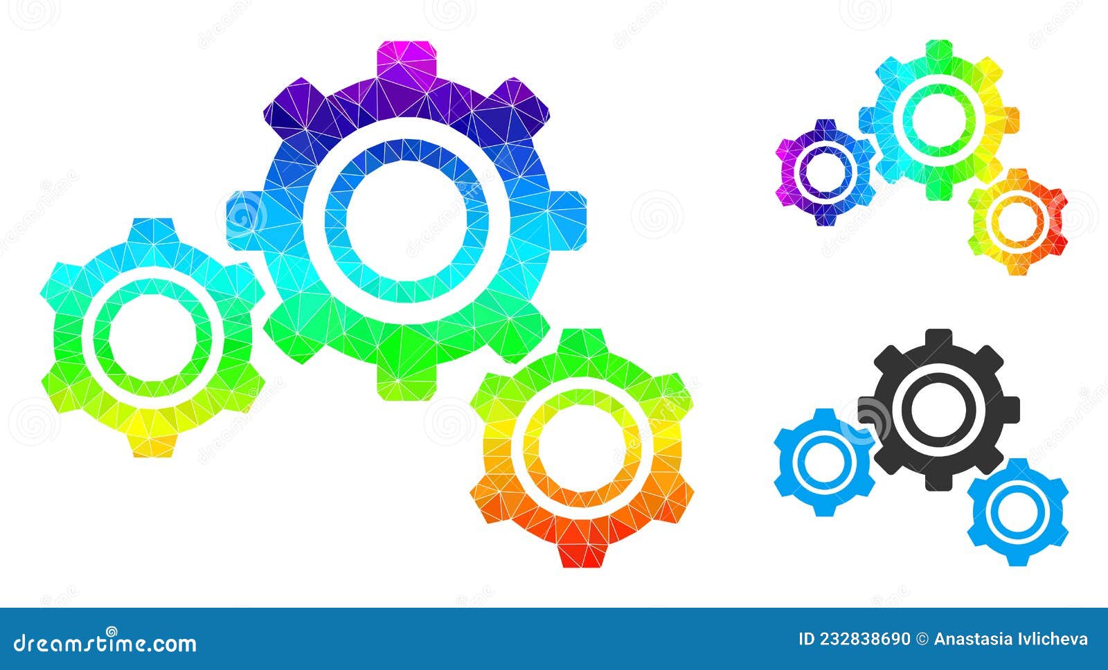 Vector Triangle Filled Gears Icon with Spectral Colored Gradient Stock ...