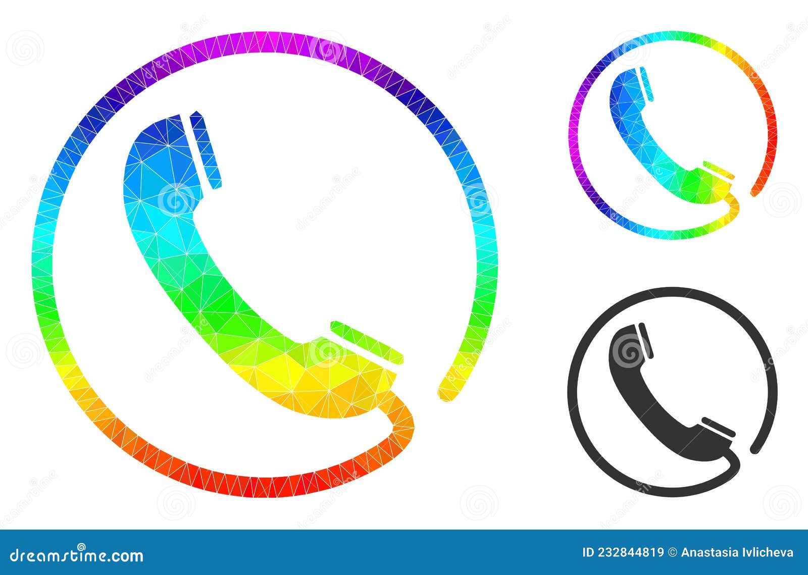 Vector Triangle Filled Phone Icon with Spectral Colored Gradient Stock ...