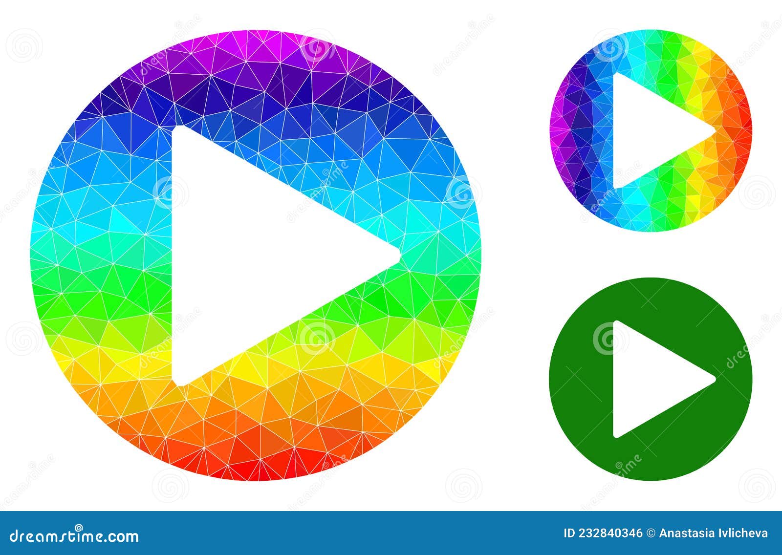 Vector Triangle Filled Play Button Icon with Rainbow Gradient Stock ...