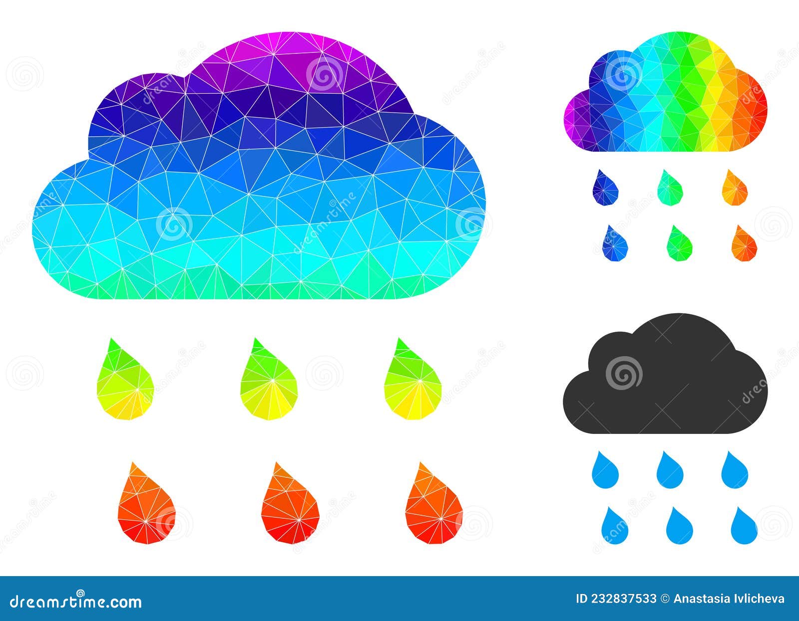 Vector Triangle Filled Rain Cloud Icon with Rainbow Gradient Stock ...