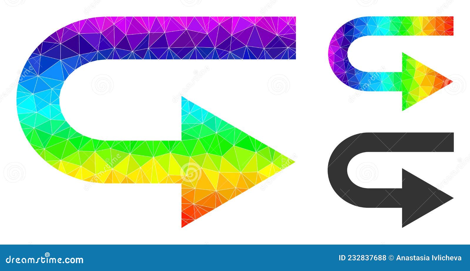 Vector Triangle Filled Turn Right Icon with Rainbow Gradient Stock ...