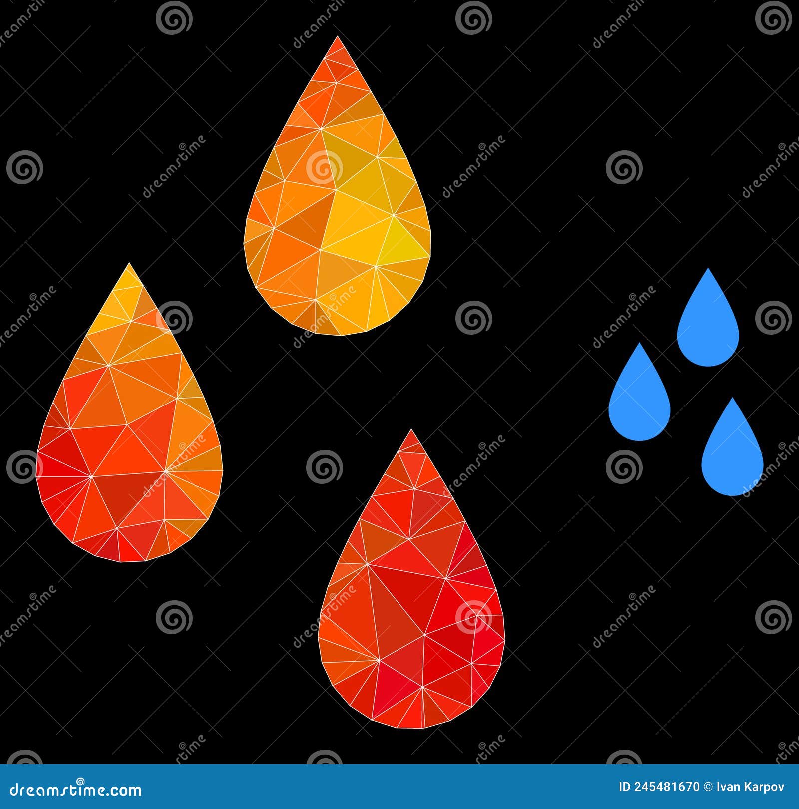 Vector Triangle Filled Water Drops Icon with Fire Gradient Stock Vector ...