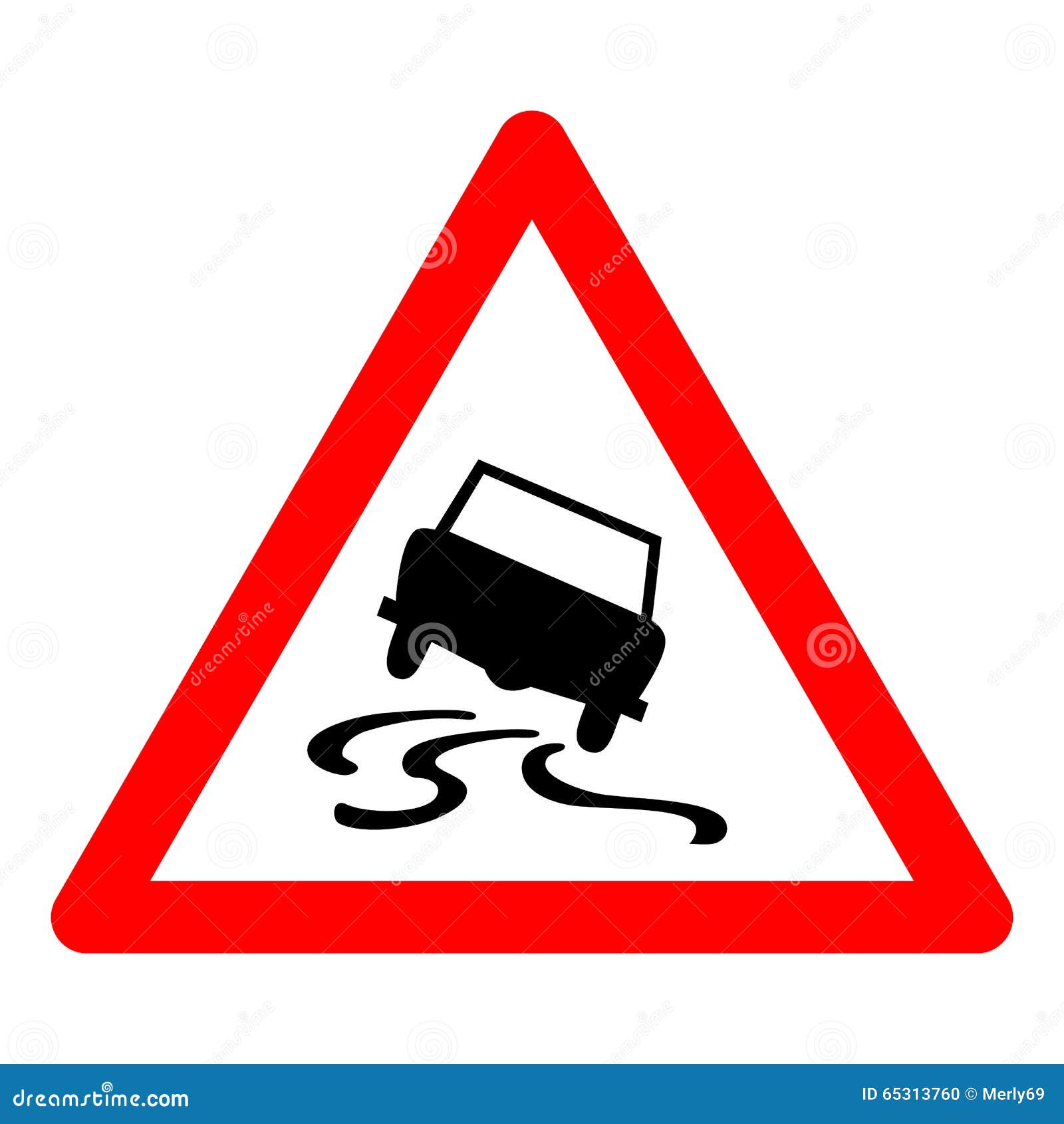 Slippery Road Warning Sign Car Icy Track Vector Isolated Icon ...