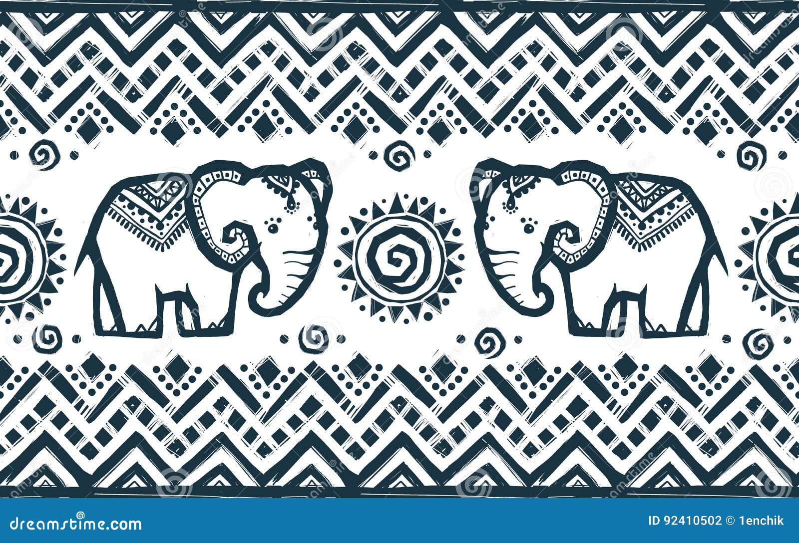 Vector Tribal Ornamental Seamless Pattern with Hand Drawn Elephant Stock Vector - Illustration ...