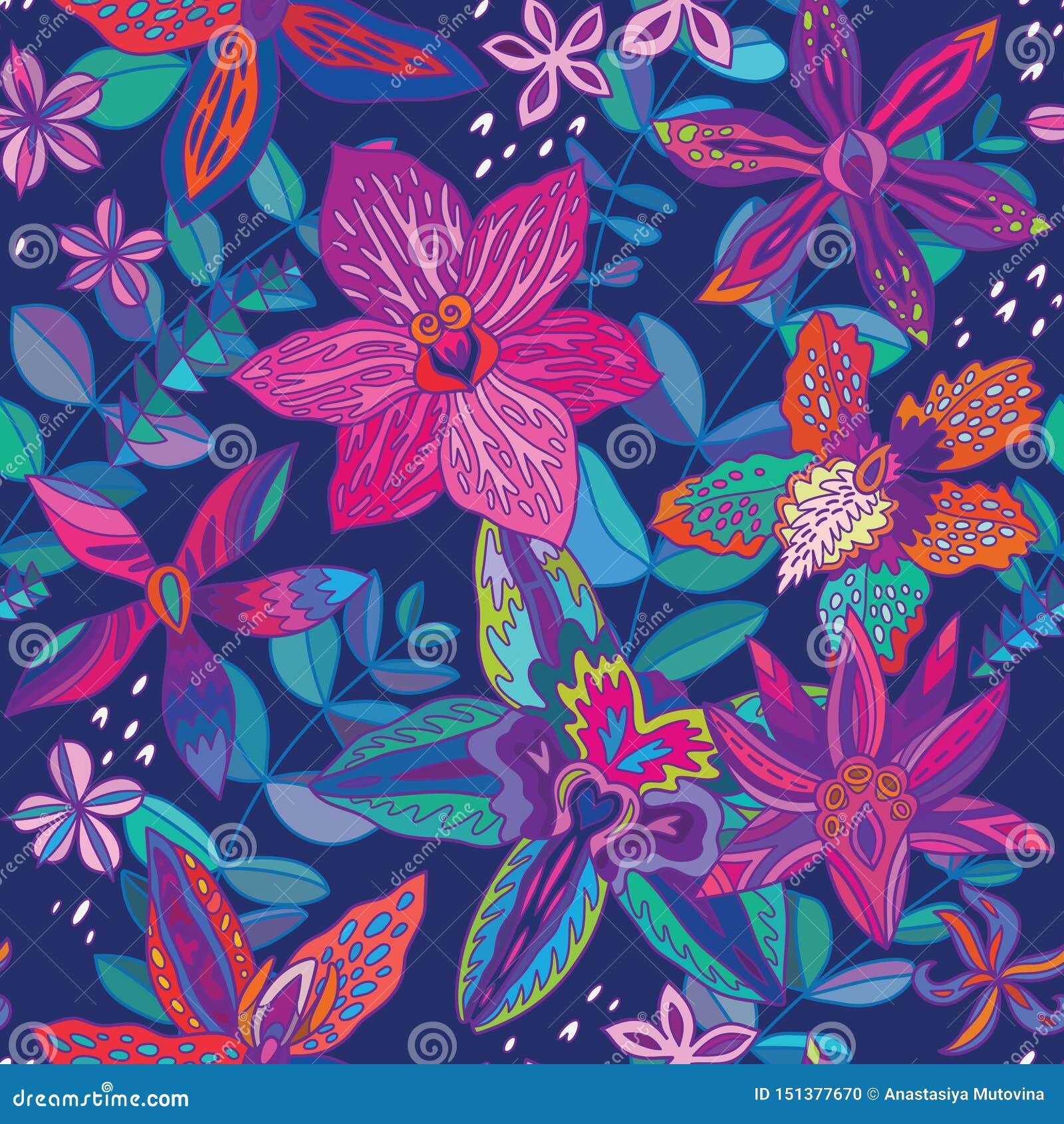 Australian Native Orchids Flowers. Seamless Pattern. Vector ...