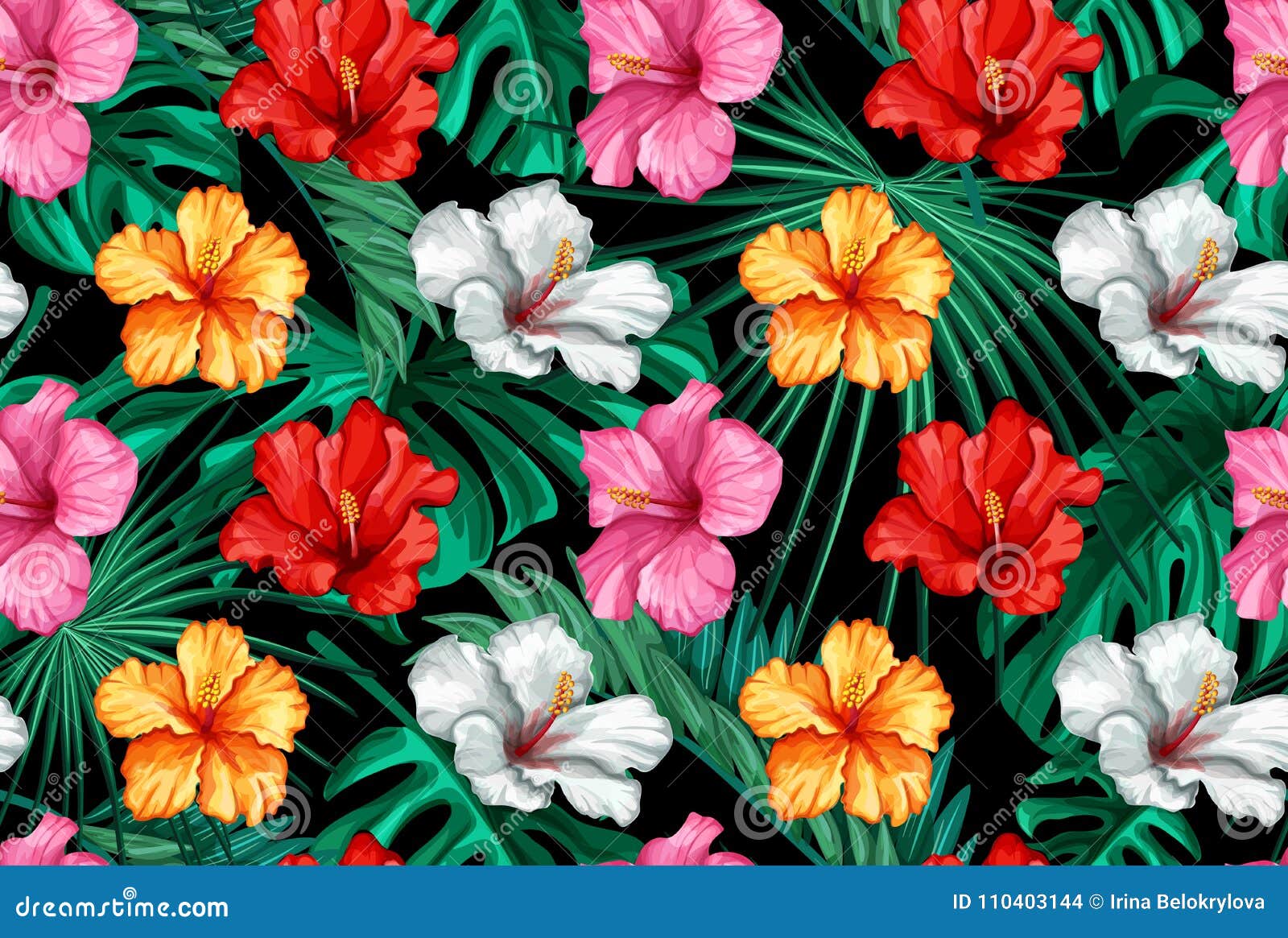 Vector Tropical Leaves Hibiscus Seamless Pattern Stock Vector ... Vector Tropical Leaves Hibiscus Seamless Pattern Stock Vector ...