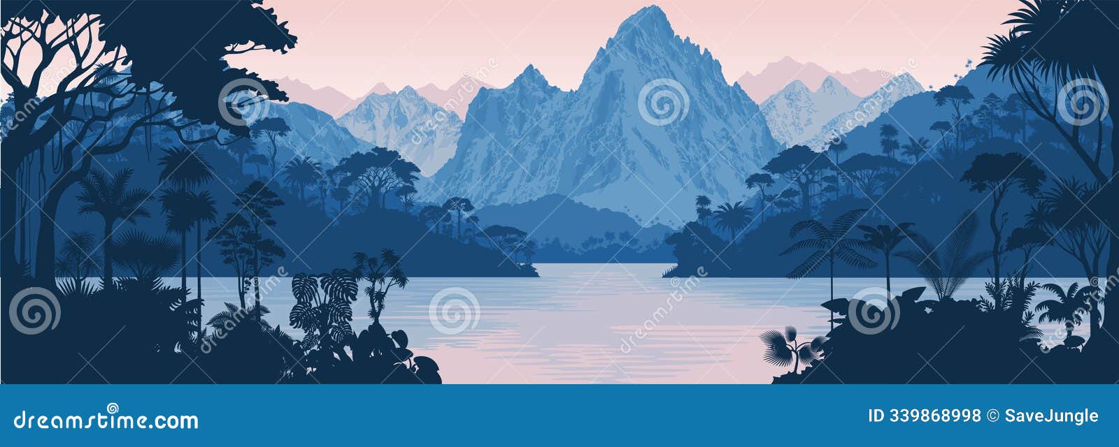 Vector Tropical Rainforest Jungle Lake with Mountains Stock Vector ...