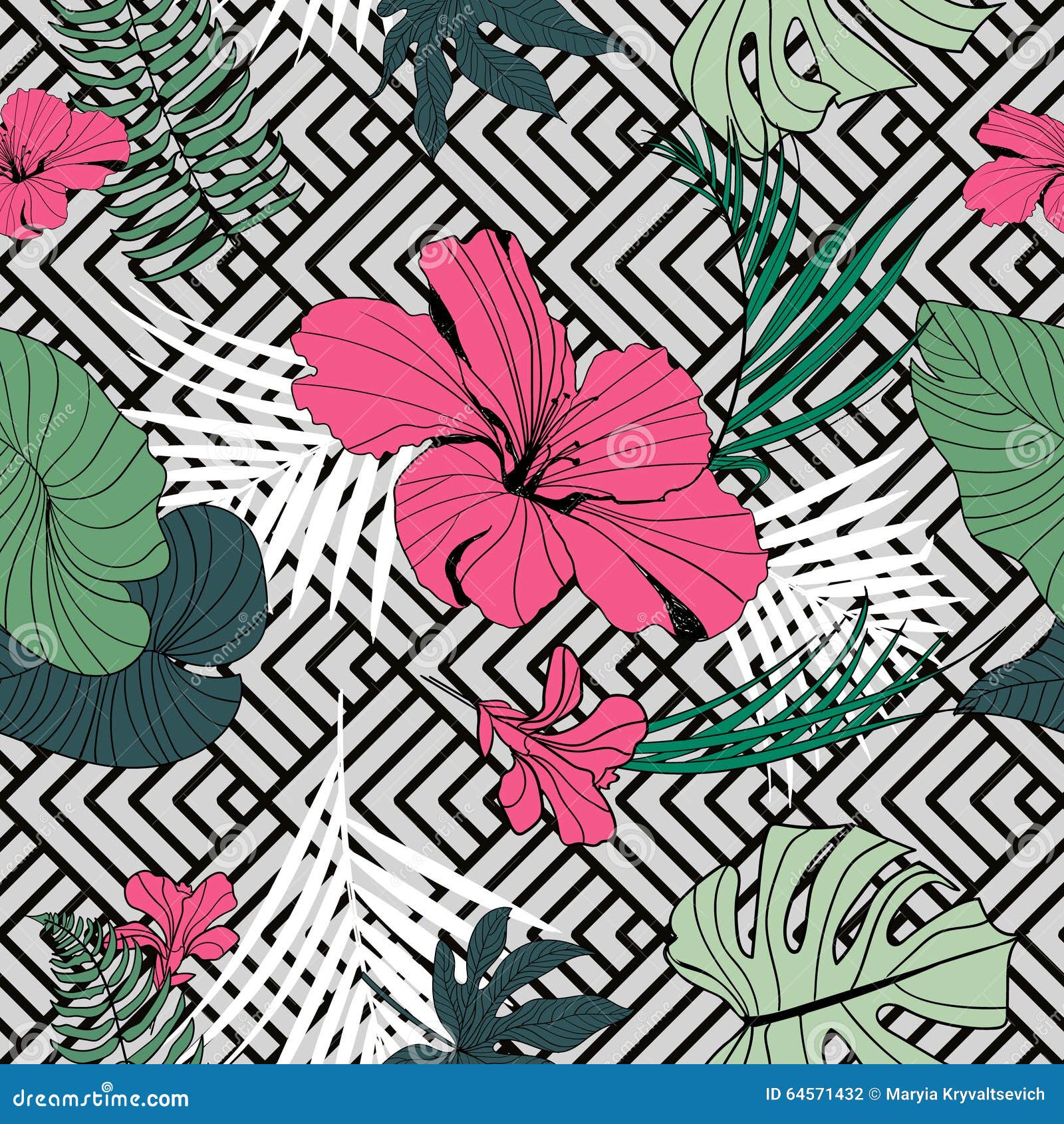 Vector Tropical Seamless Pattern, Geometric Black Stock Vector ...