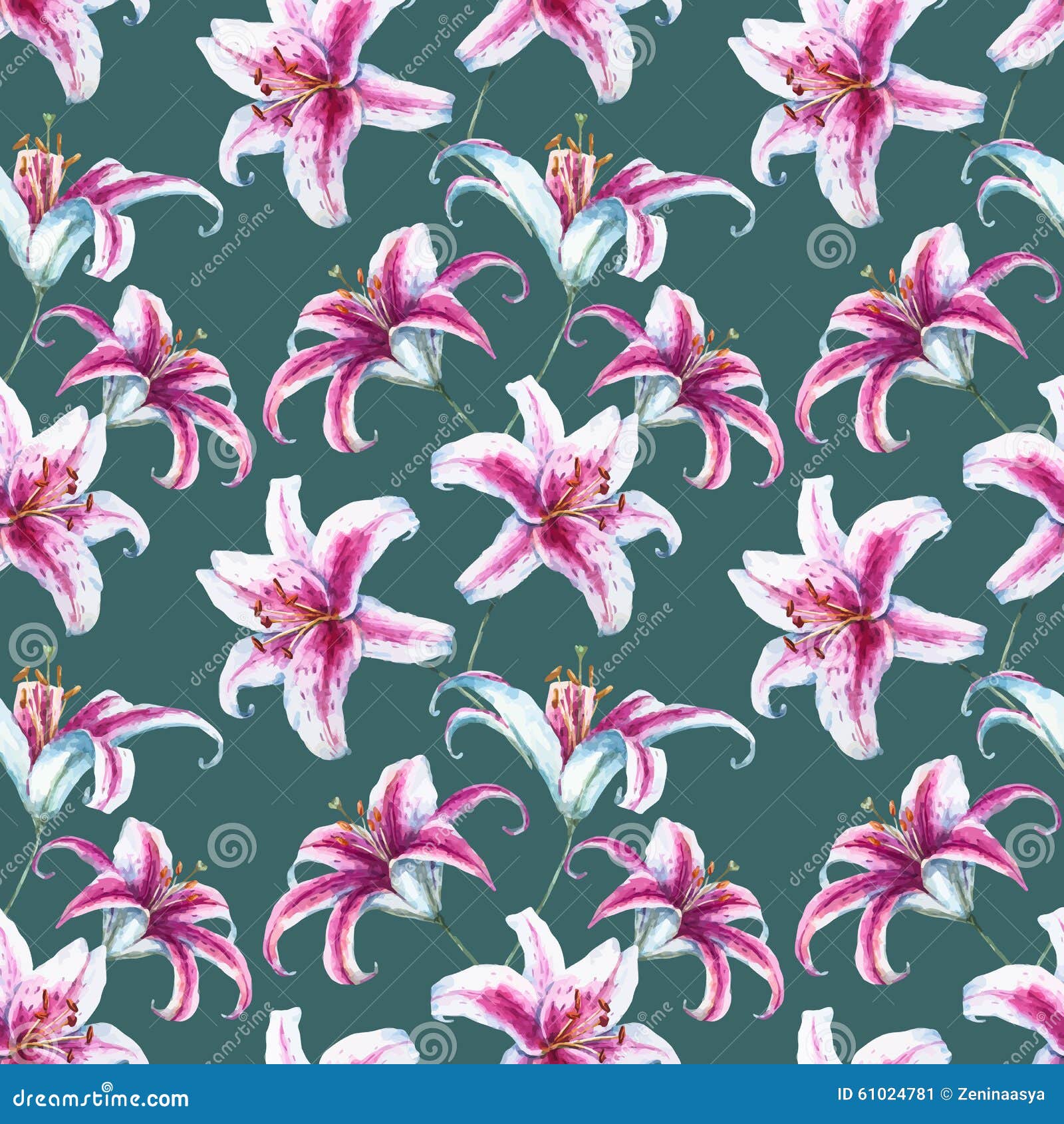 Vector Tropical Watercolor Lilly Pattern Stock Vector - Illustration of ...