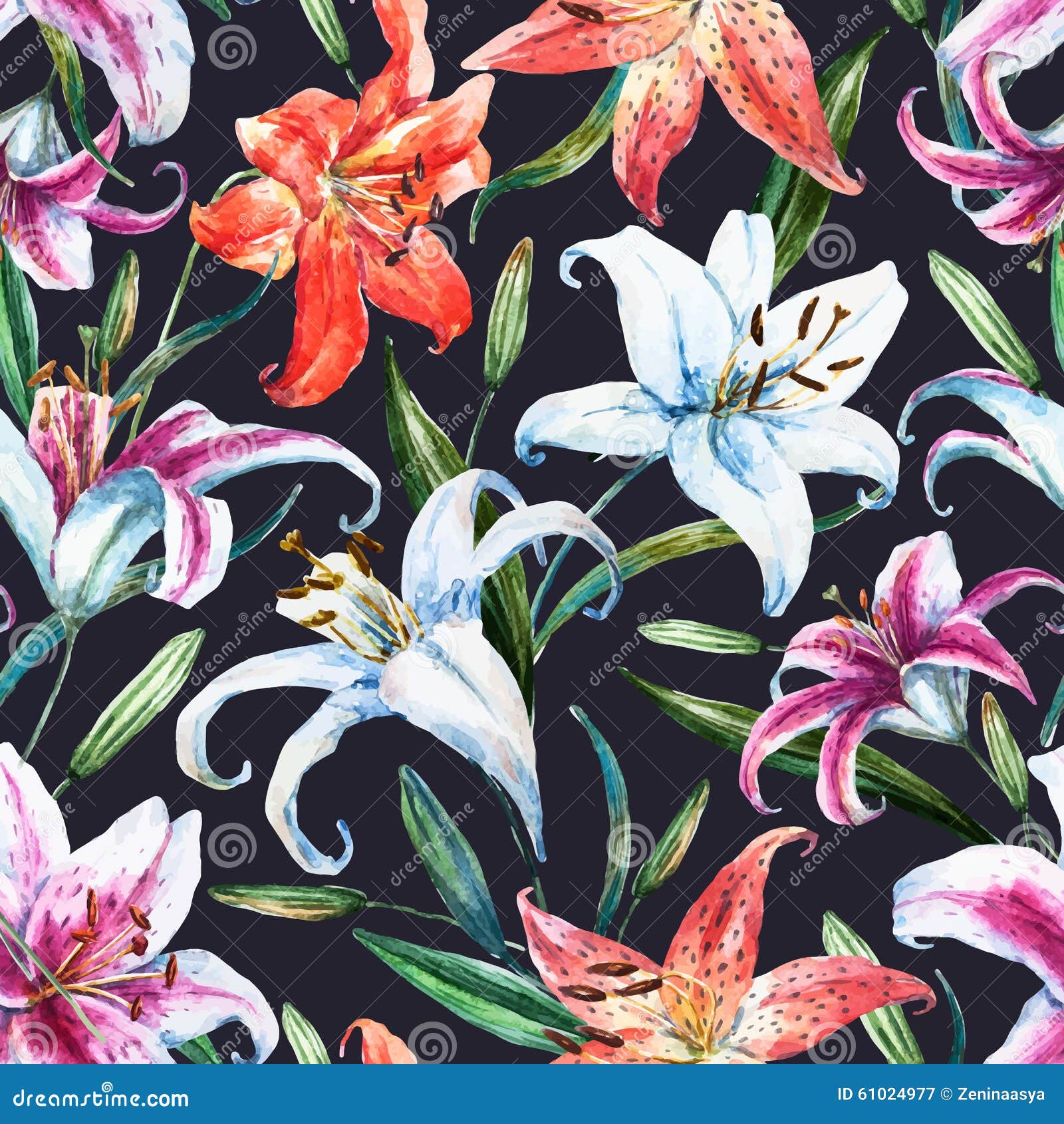 Vector Tropical Watercolor Lilly Pattern Stock Vector - Illustration of ...