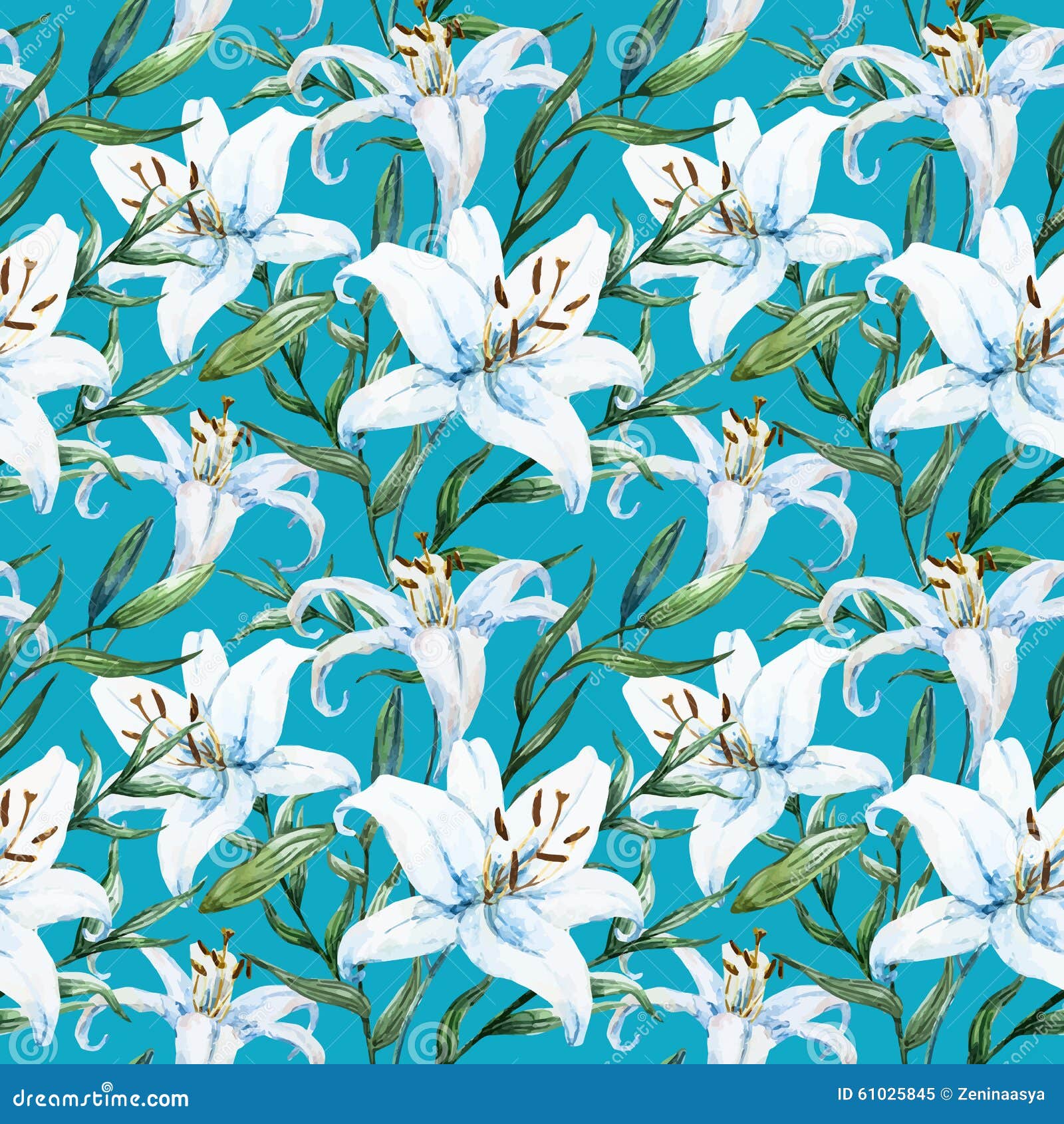 Vector Tropical Watercolor Lilly Pattern Stock Vector - Illustration of ...