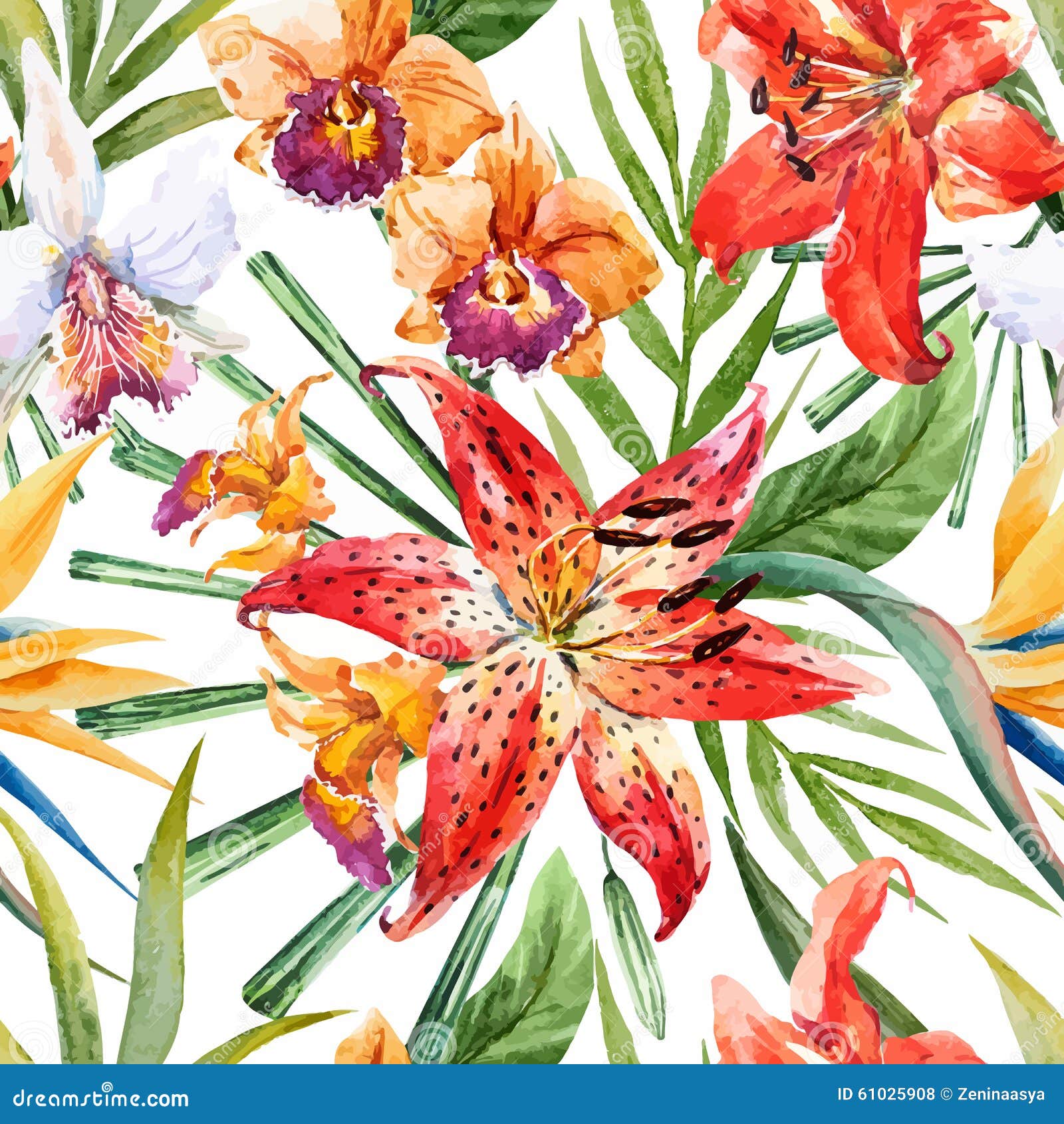 Vector Tropical Watercolor Lilly Pattern Stock Vector - Illustration of ...