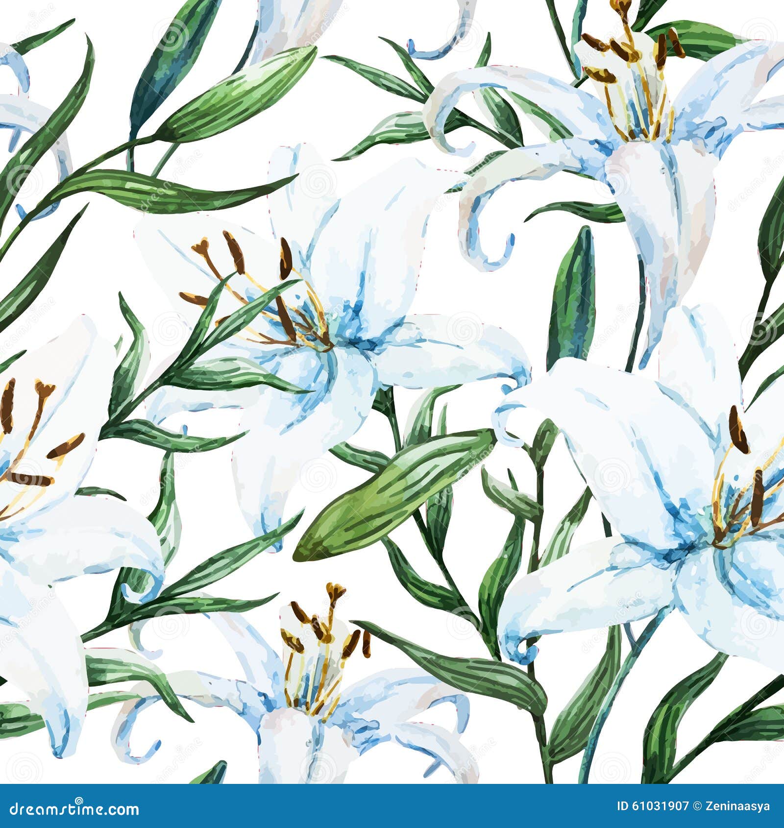 Vector Tropical Watercolor Lilly Pattern Stock Vector - Illustration of ...