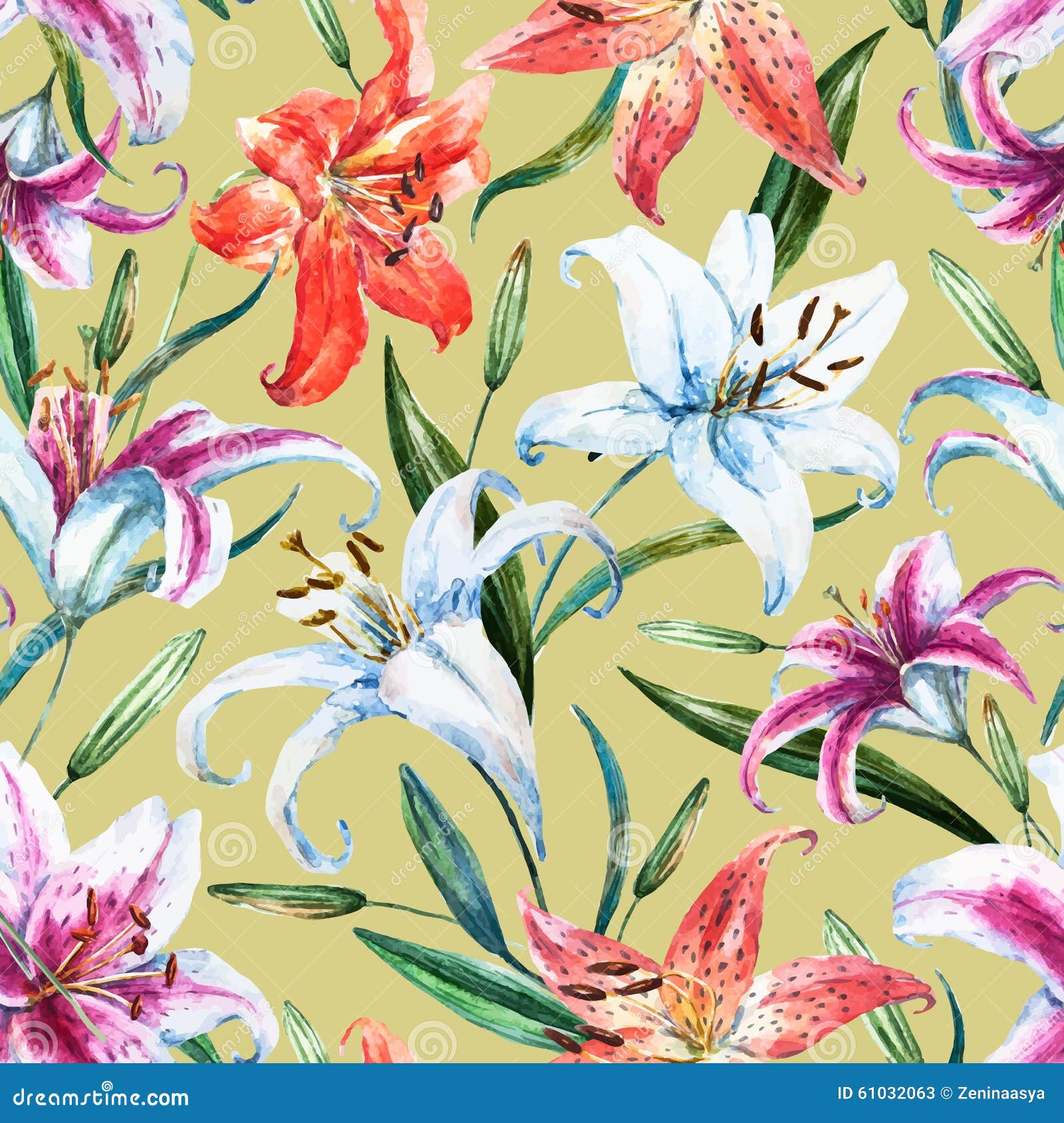 Vector Tropical Watercolor Lilly Pattern Stock Vector - Illustration of ...