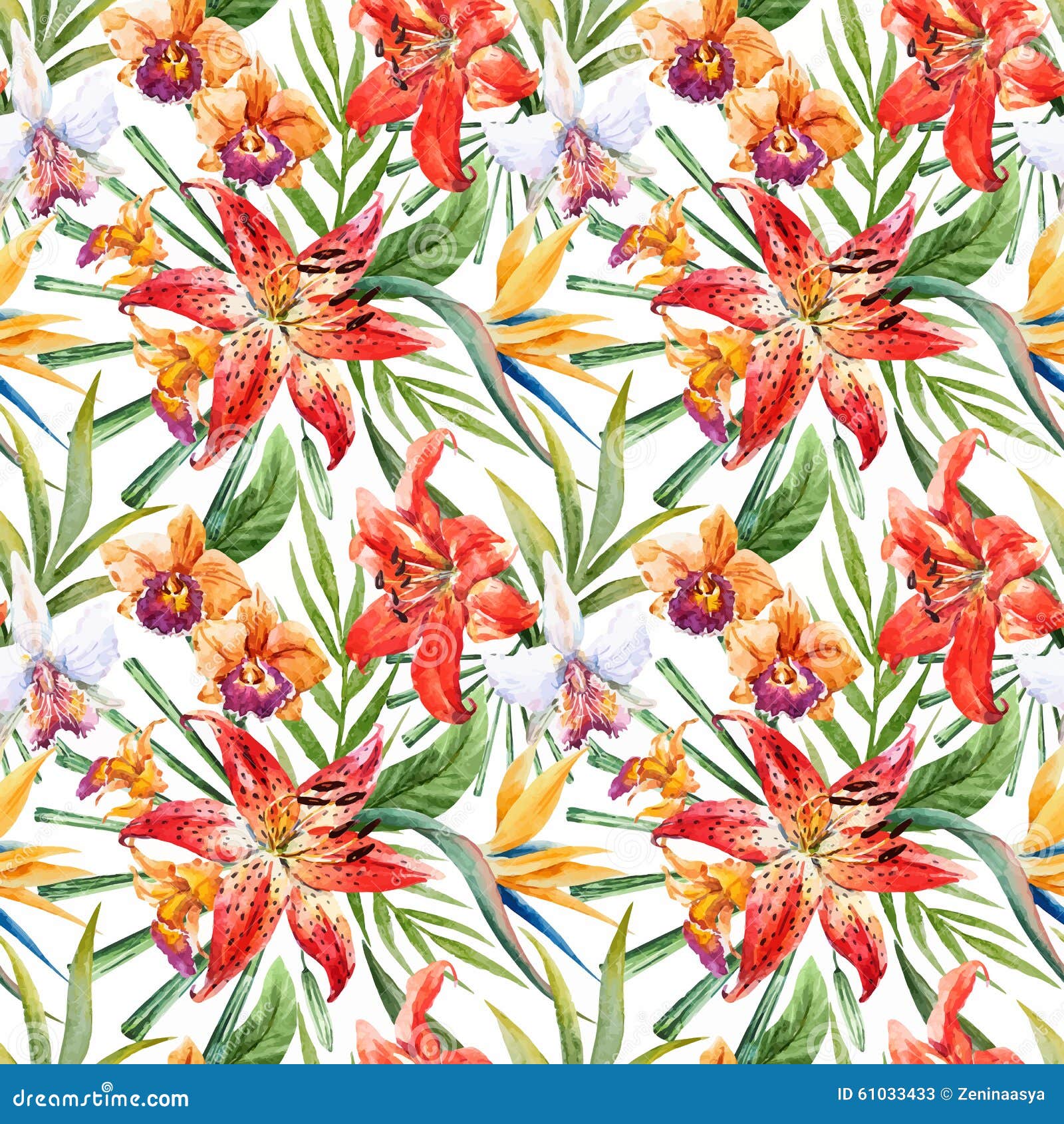 Vector Tropical Watercolor Lilly Pattern Stock Vector - Illustration of ...