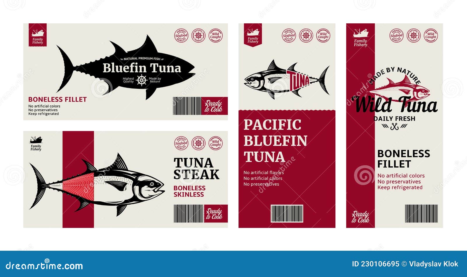 Vector Tuna Labels and Tuna Fish Illustrations Stock Vector ...