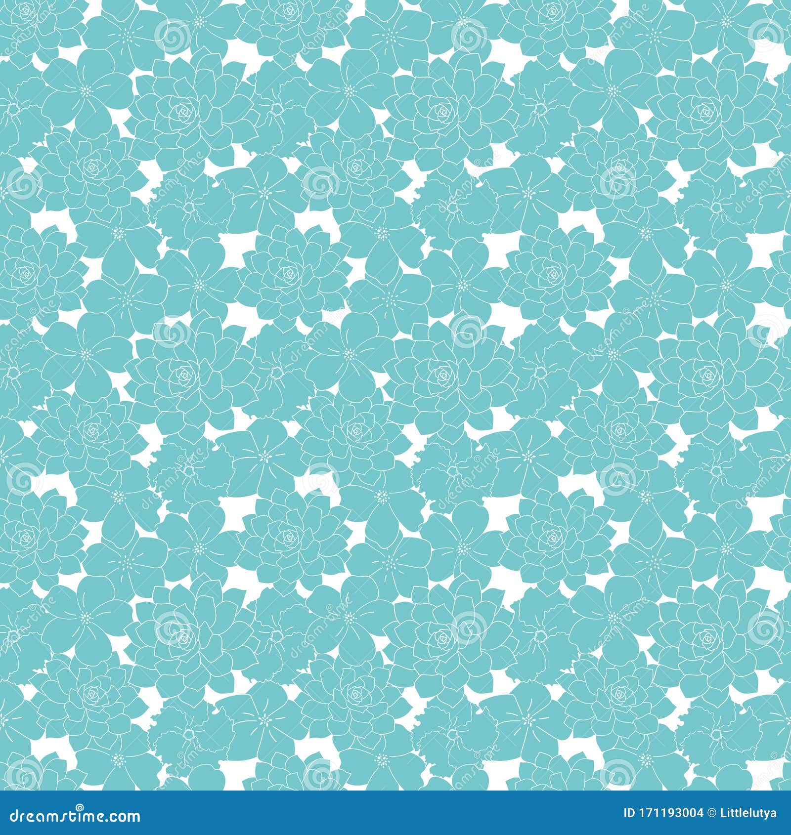 Vector Turquoise Flowers Seamless Pattern White Background Stock ...