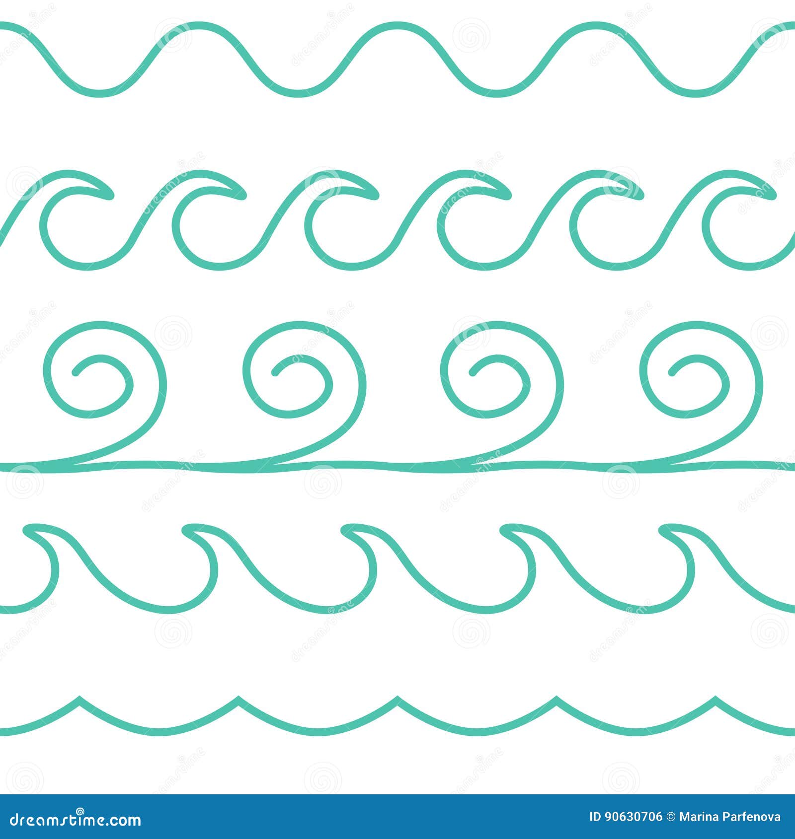 Vector Turquoise Line Waves Set on White Background. Stock Vector ...