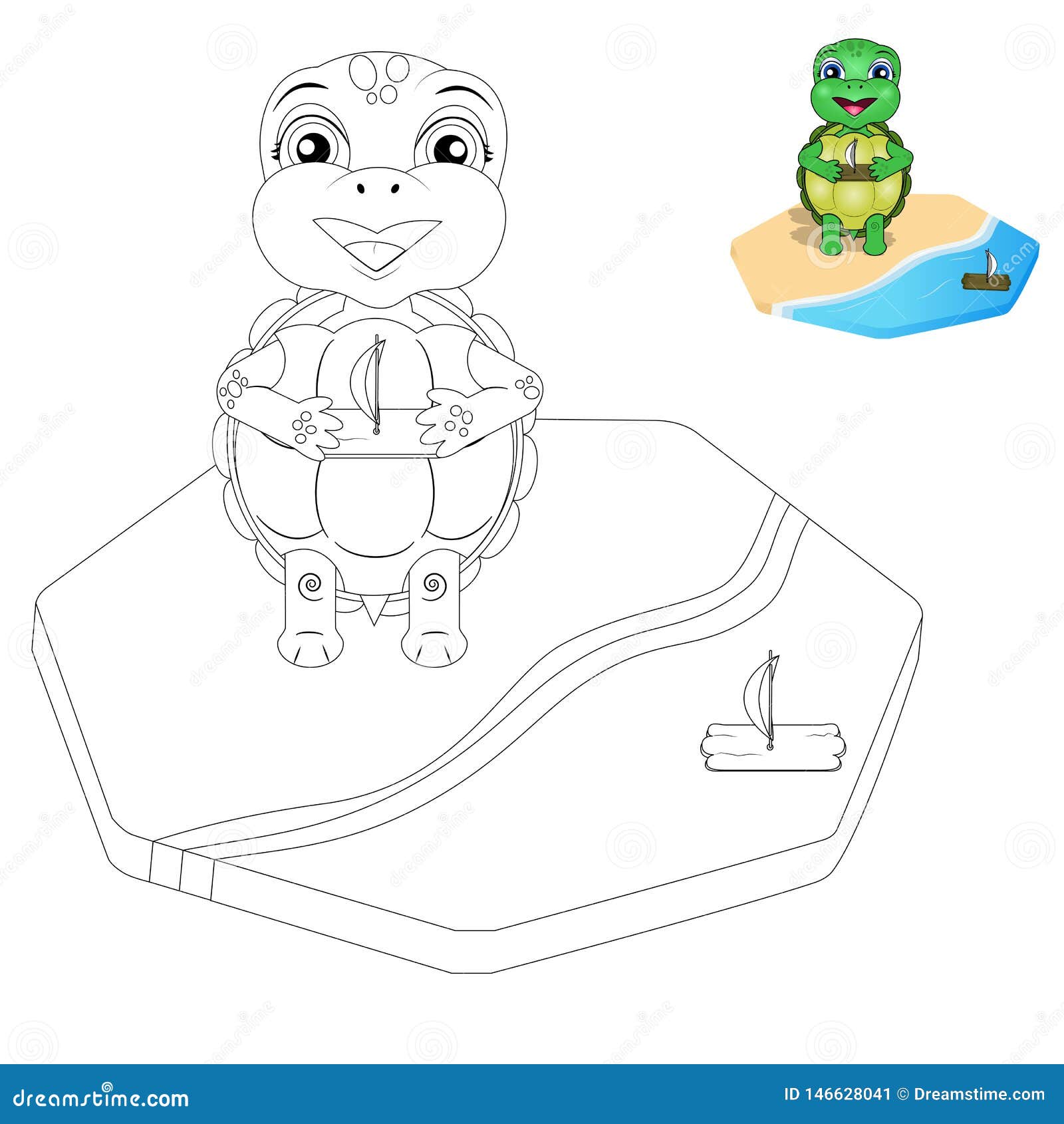 Vector Turtle Coloring Page Stock Vector - Illustration of ocean, fish ...