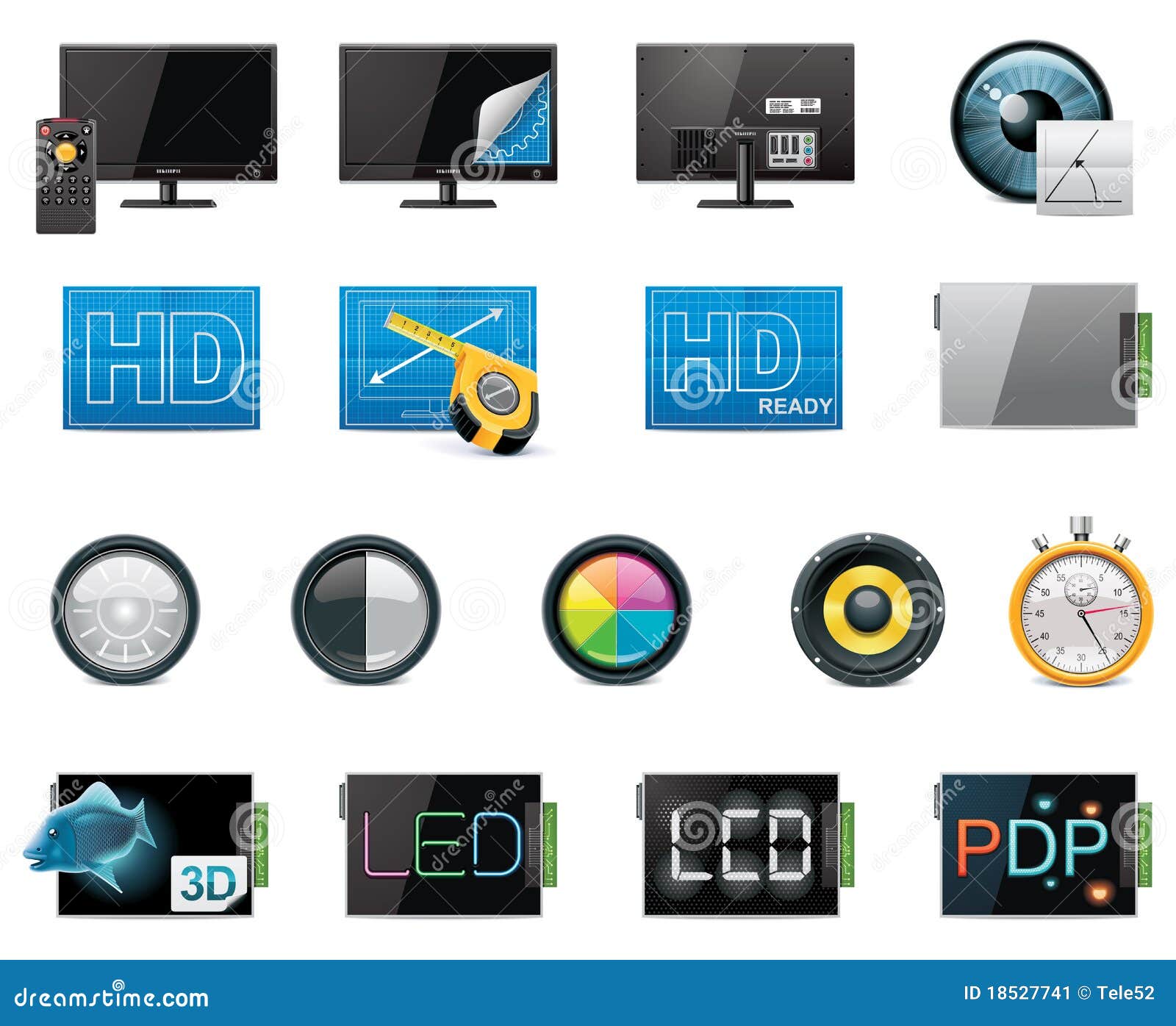 Vector TV Features and Specifications Icon Set Stock Vector ...